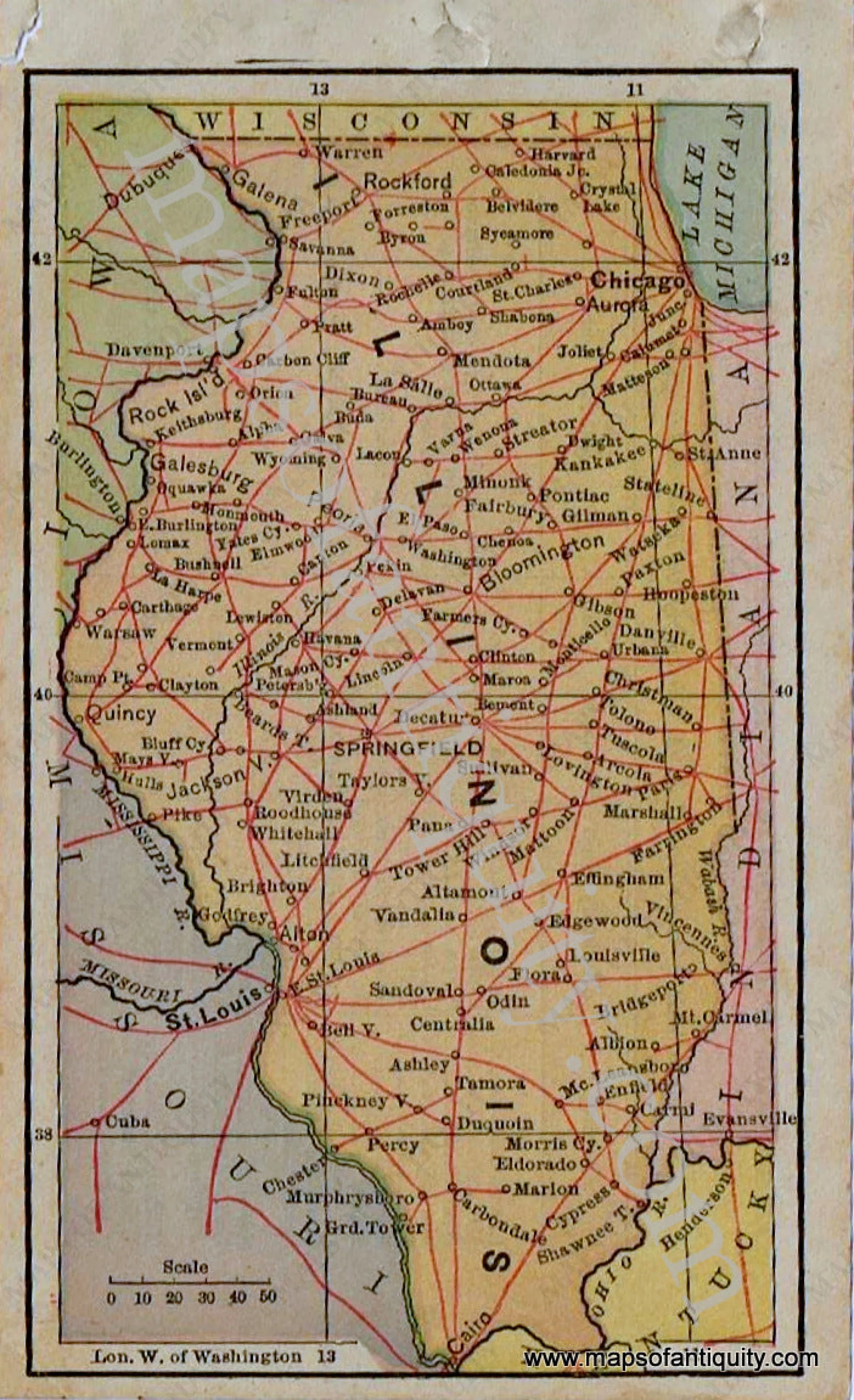 1880 - Miniature Map of Illinois - Antique Map – Maps of Antiquity