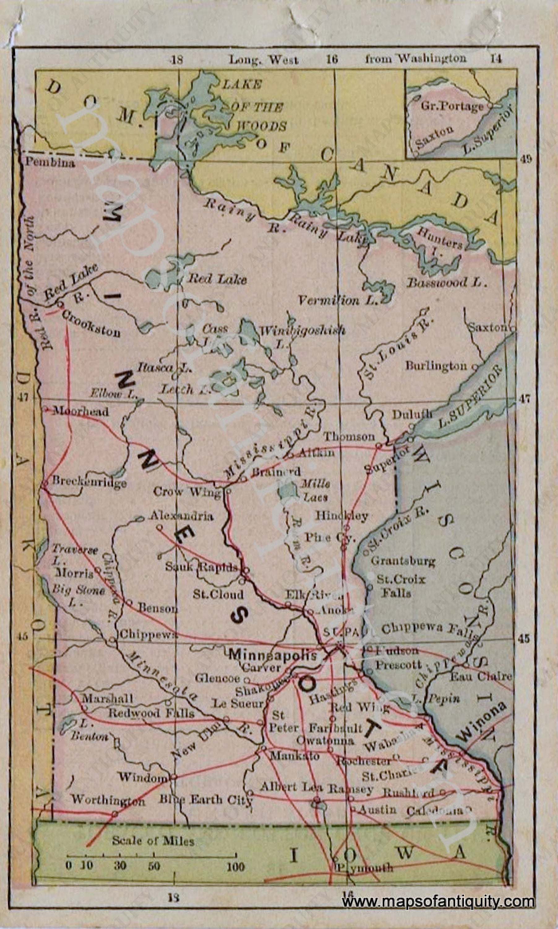 1880 - Miniature Map of Minnesota - Antique Map – Maps of Antiquity