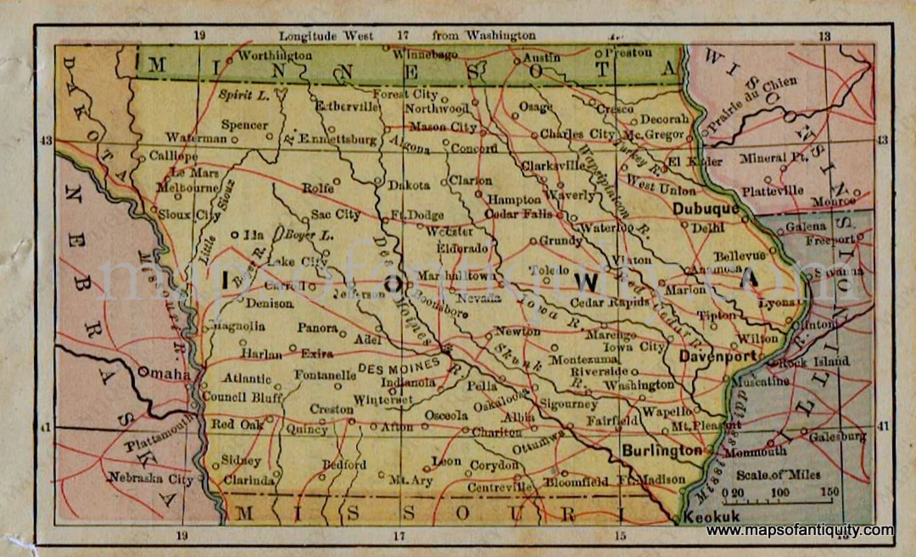 1880 - Miniature Map of Iowa - Antique Map – Maps of Antiquity