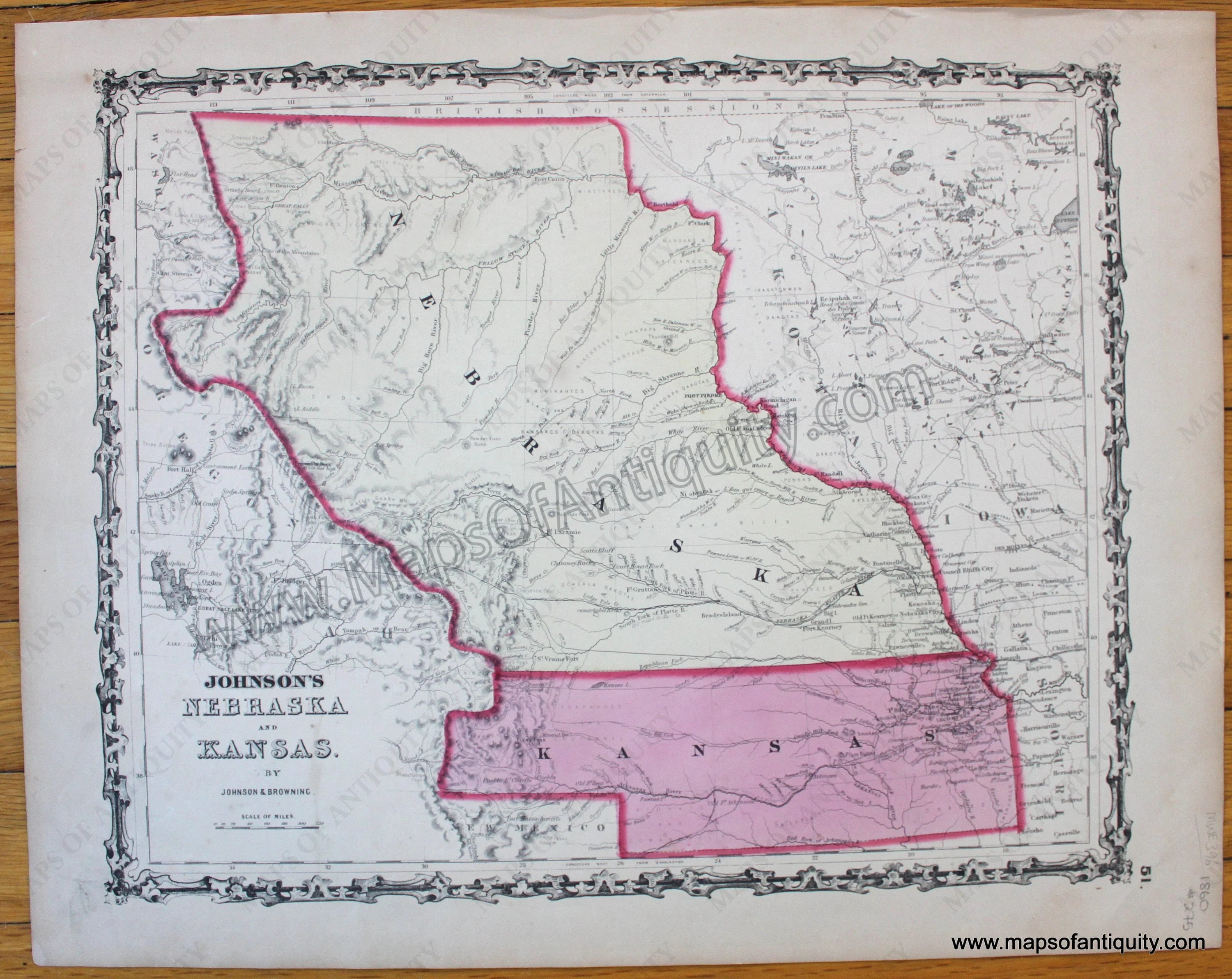 1860 - Johnson's Nebraska and Kansas - Antique Map – Maps of Antiquity