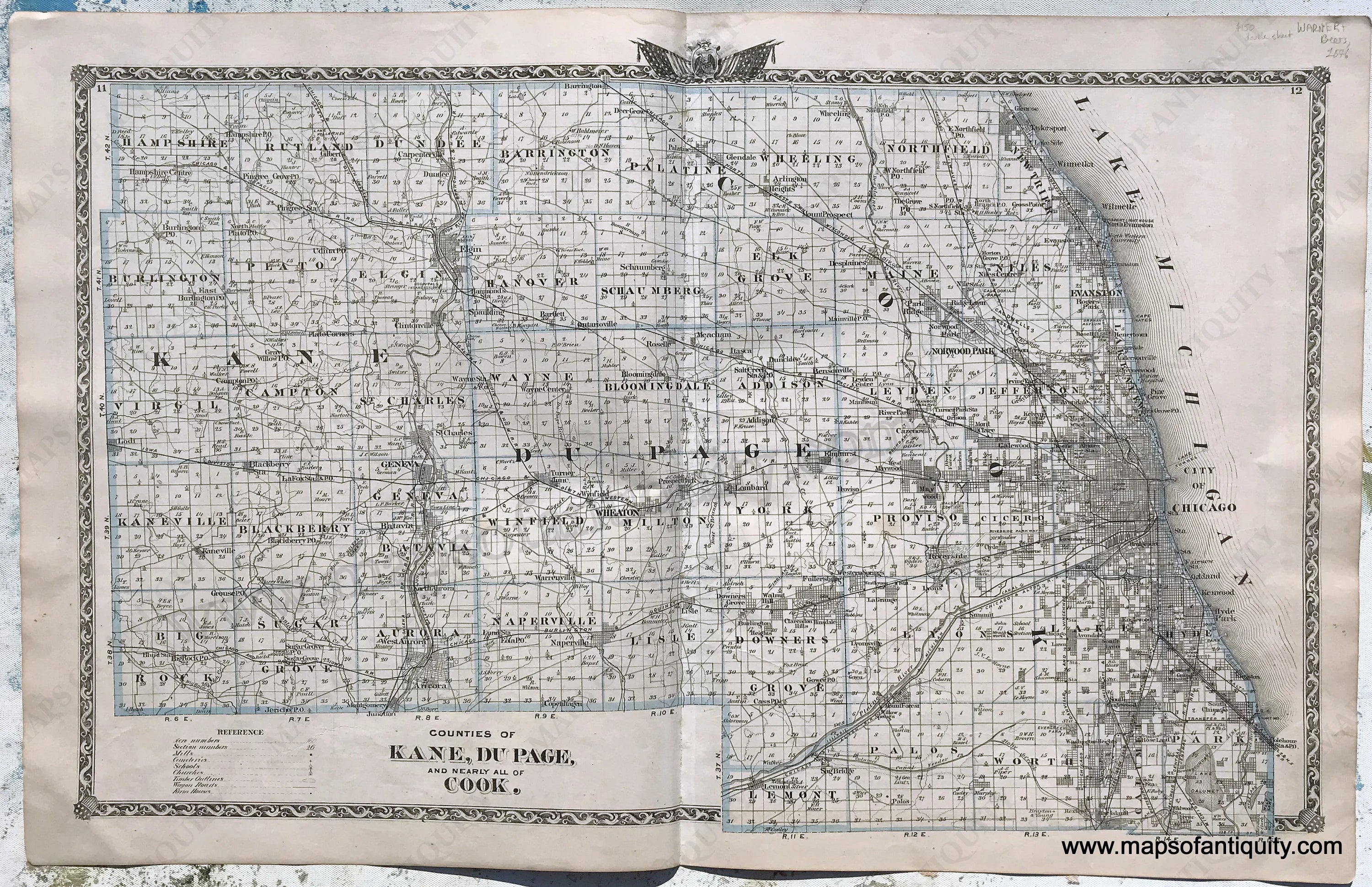1876 - Double-sided sheet with multiple maps: centerfold- Counties of ...