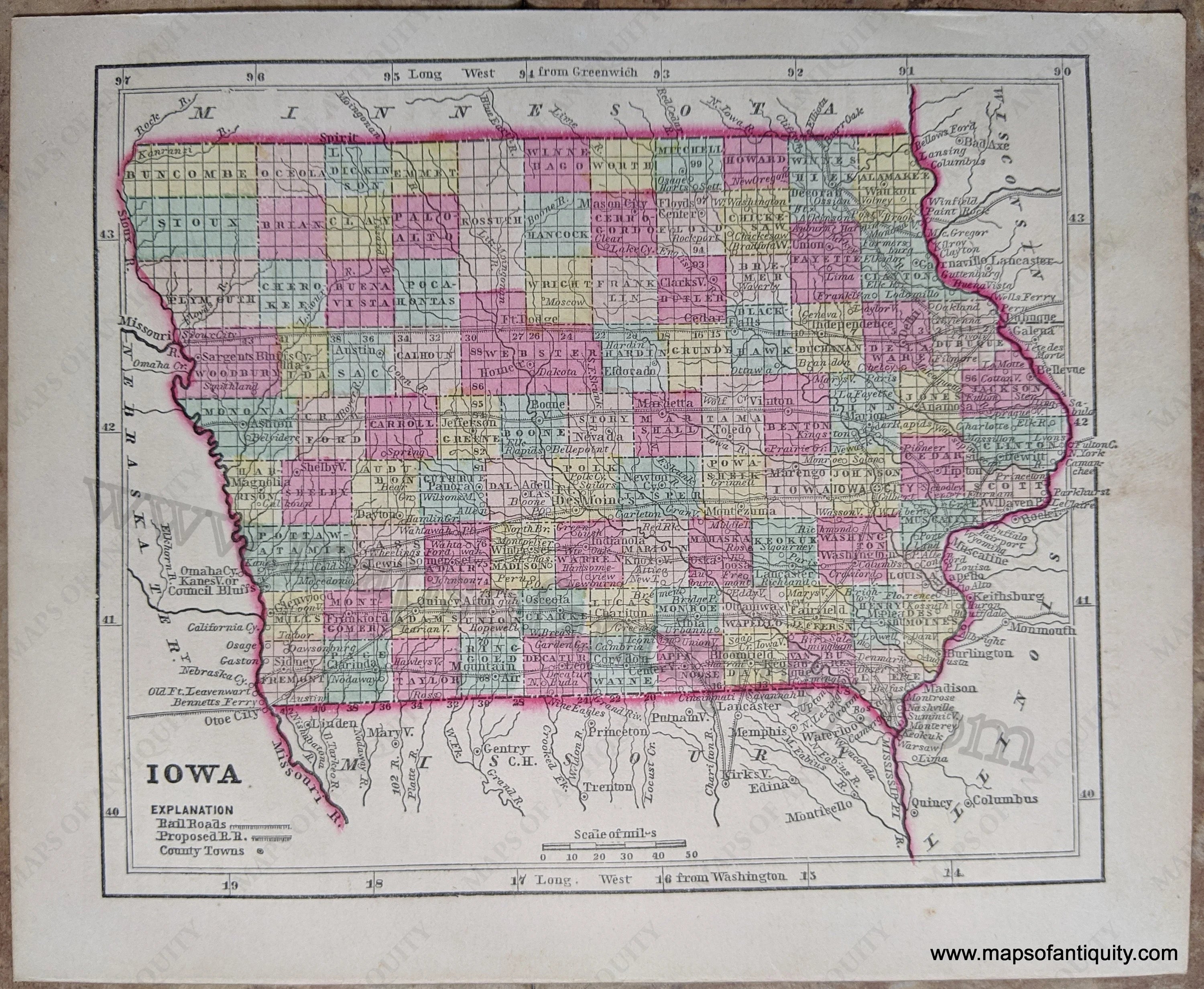 1857 - Iowa - Antique Map – Maps of Antiquity