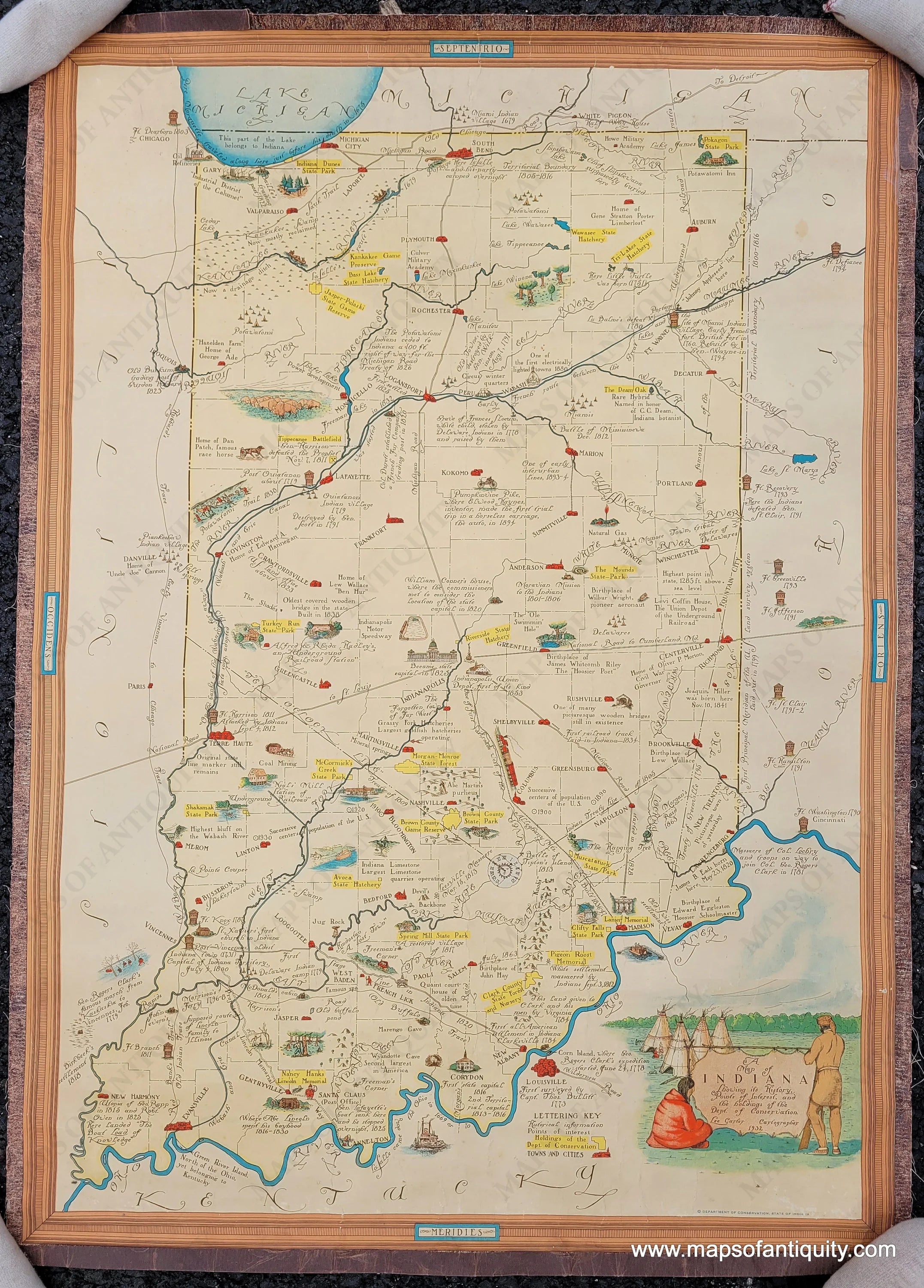 1932 - A Map of Indiana Showing its History, Points of Interest, and t ...