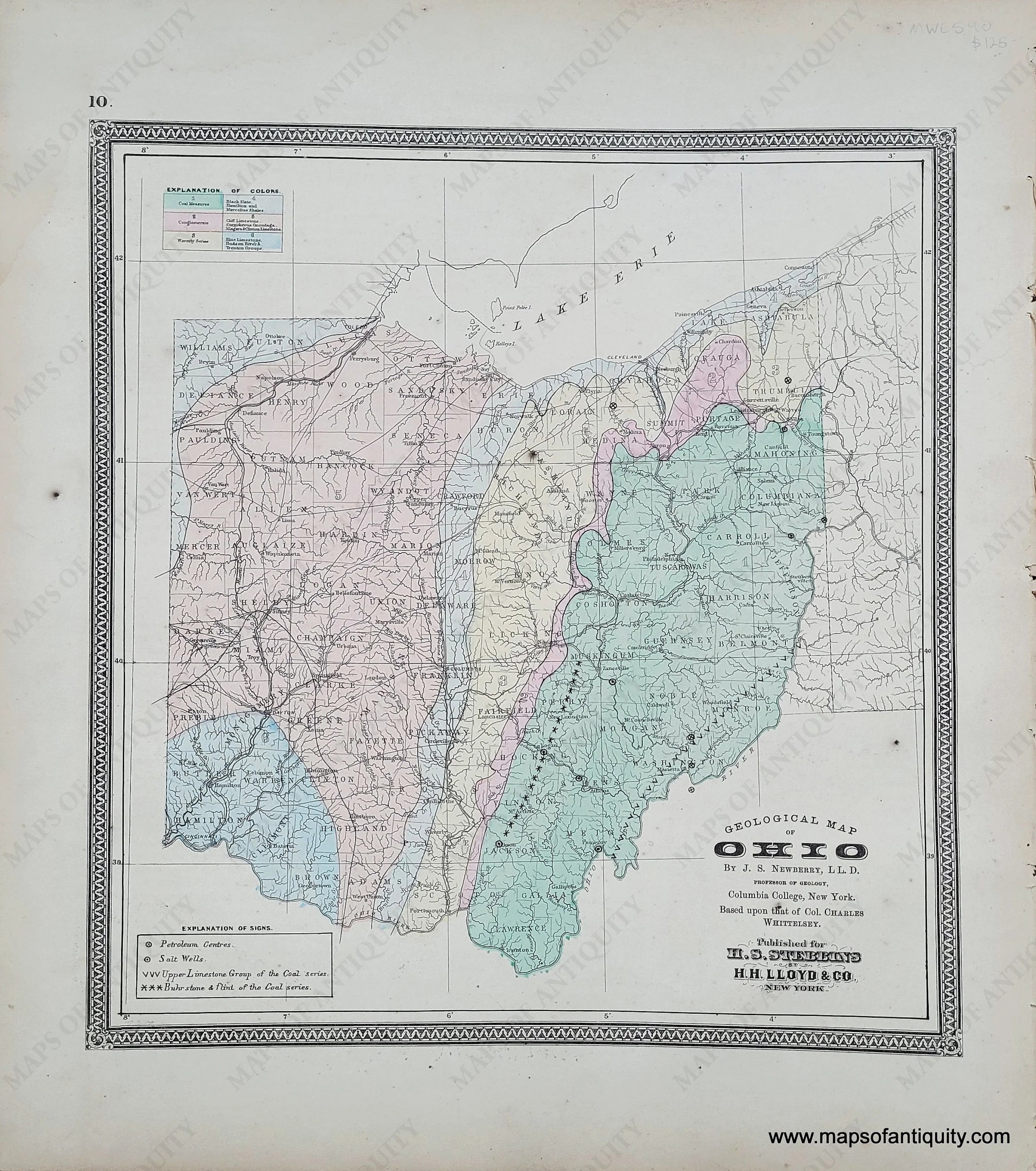 1868 - Geological Map of Ohio by J.S. Newberry - Antique Map – Maps of ...
