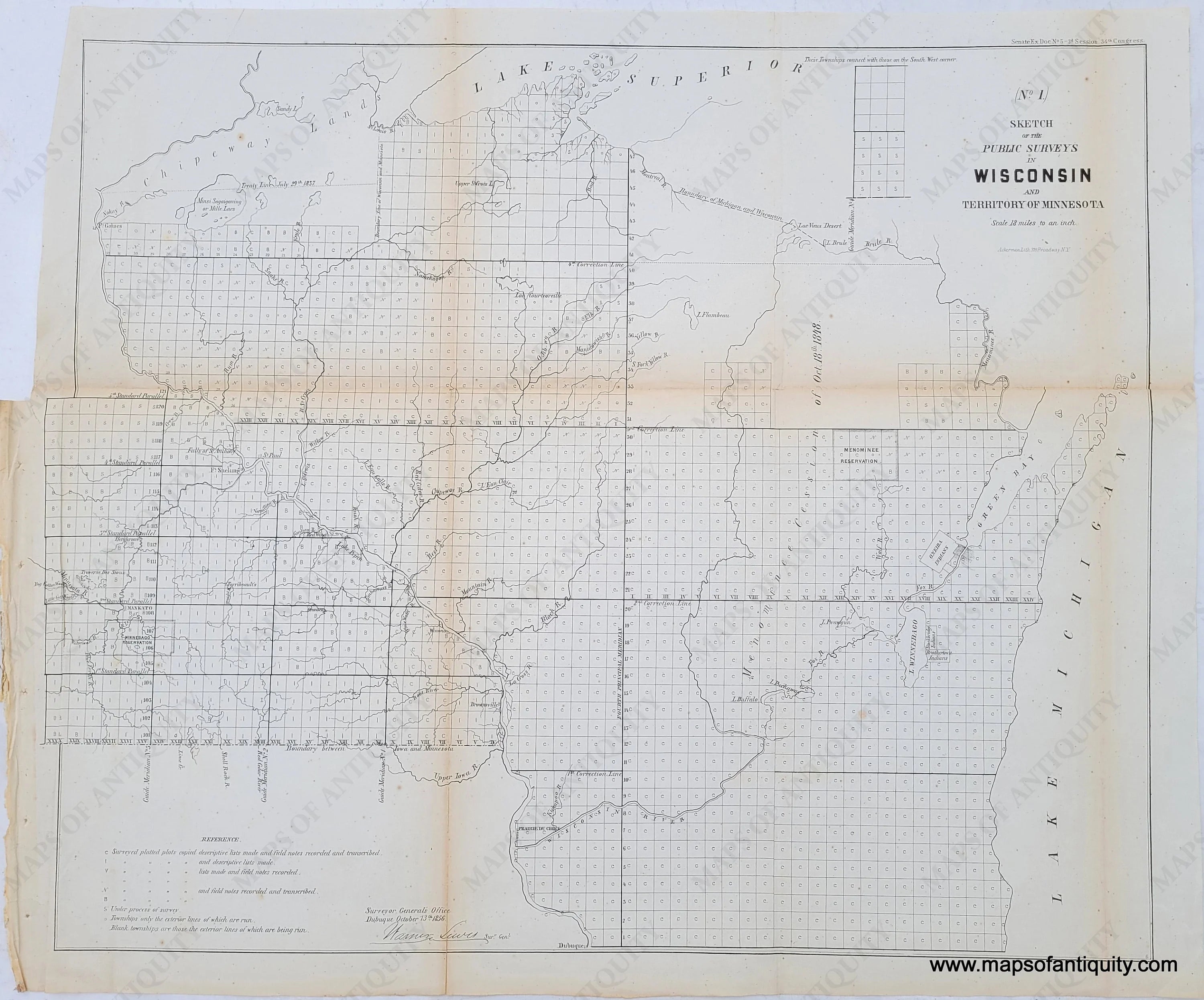1856 - Sketch of the Public Surveys in Wisconsin and Territory of Minn ...