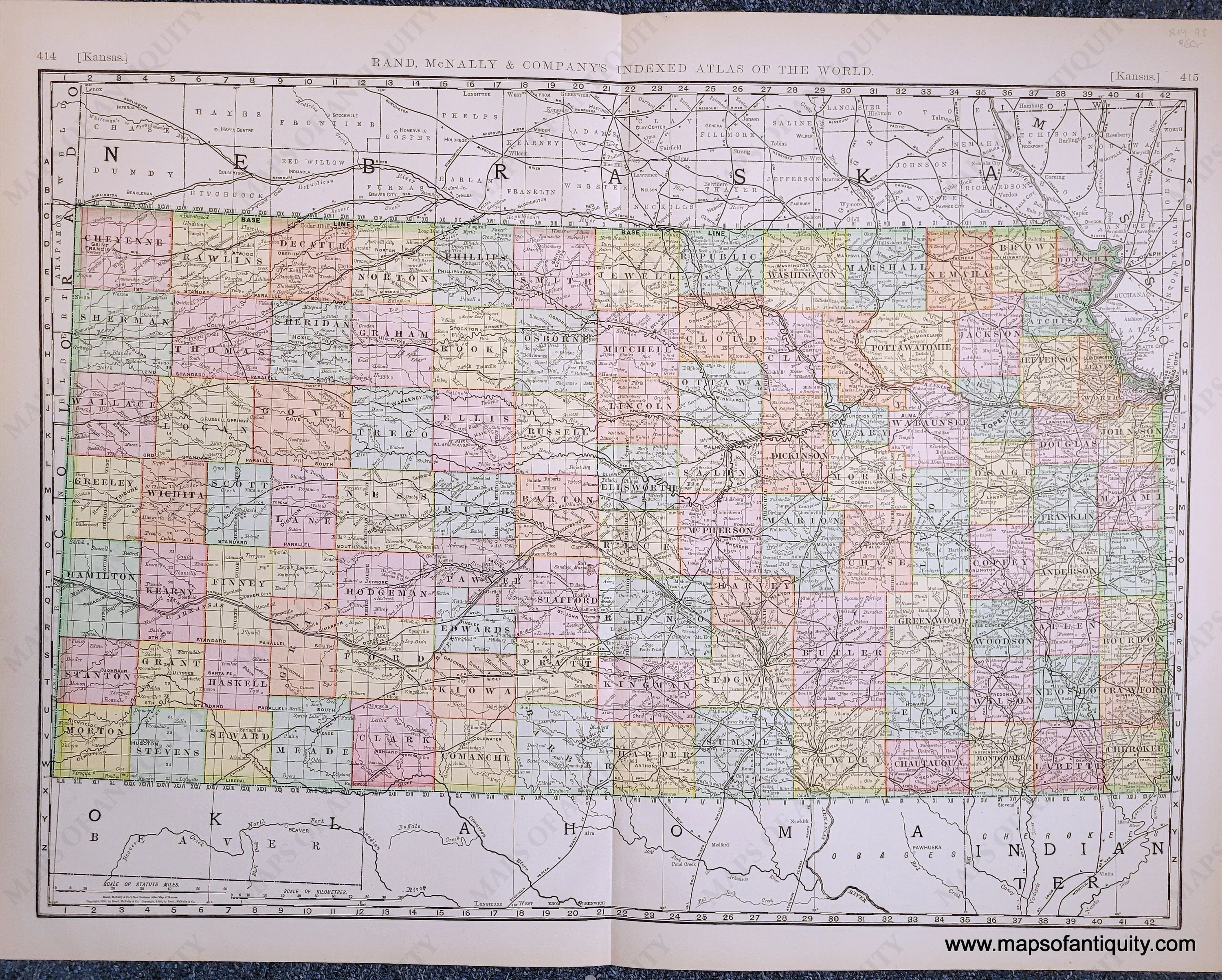 1898 Genuine Antique Map Kansas – Maps of Antiquity