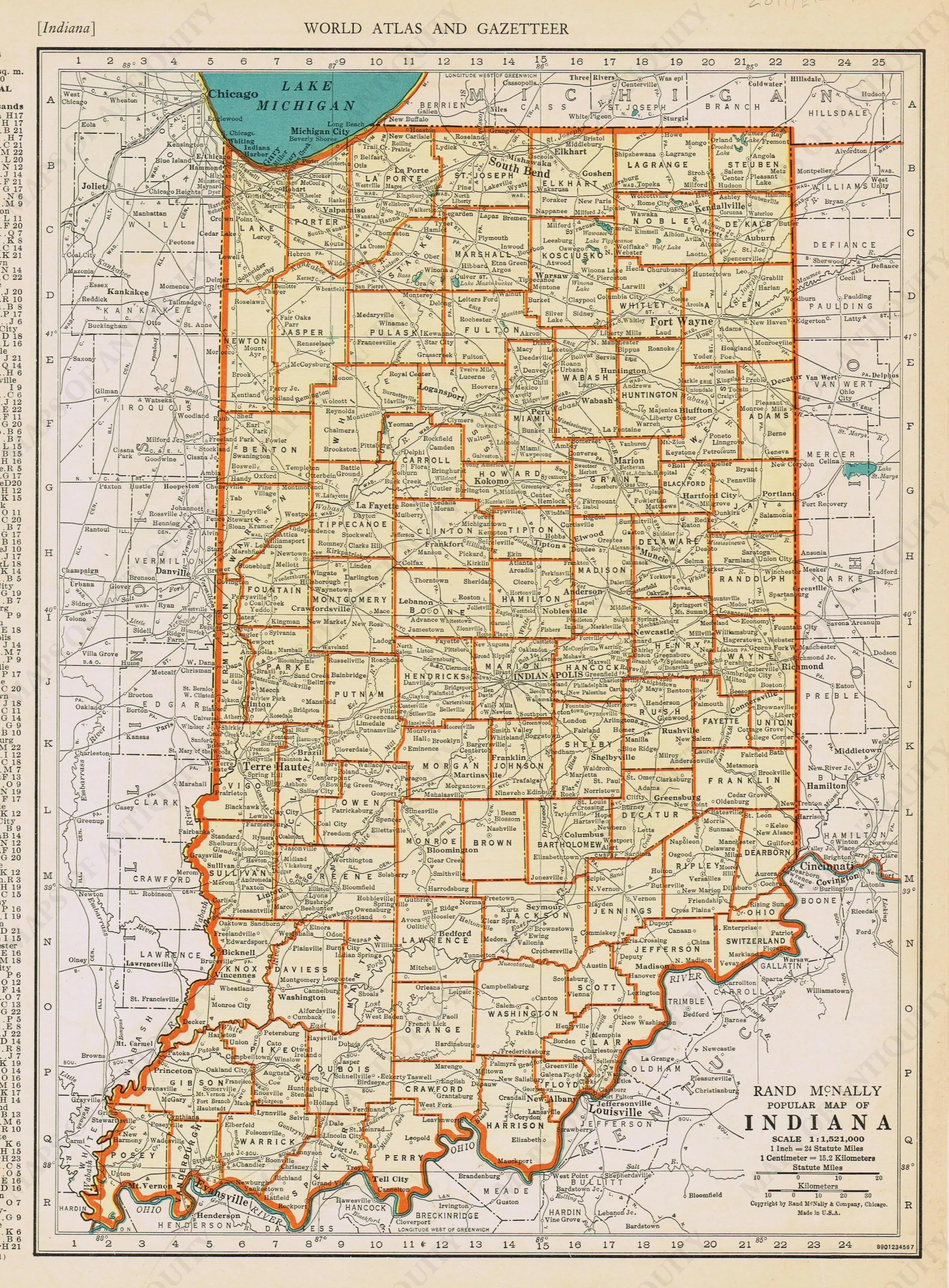 1940 Genuine Antique Map Popular Map of Indiana – Maps of Antiquity
