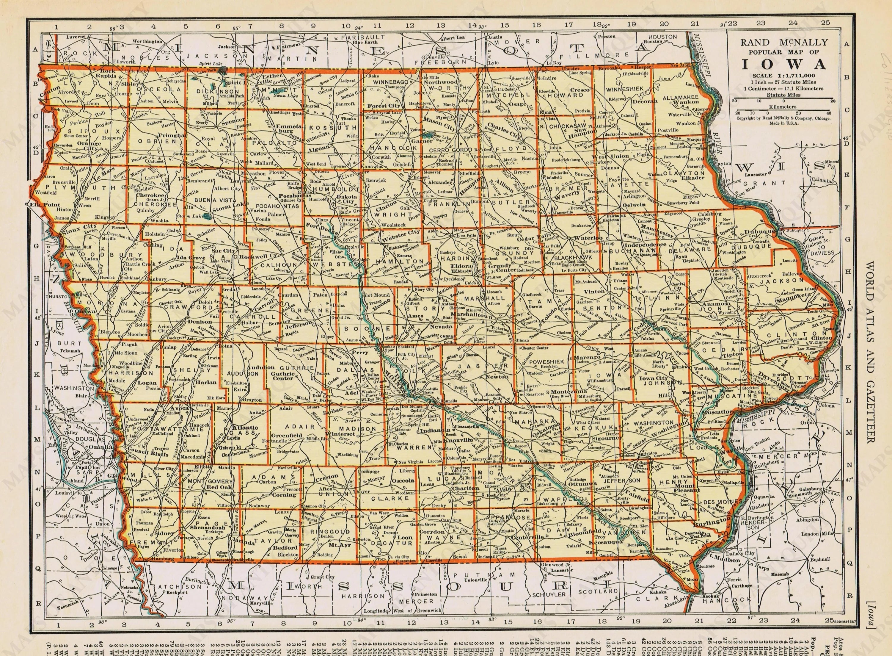 1940 Genuine Antique Map Popular Map of Iowa – Maps of Antiquity