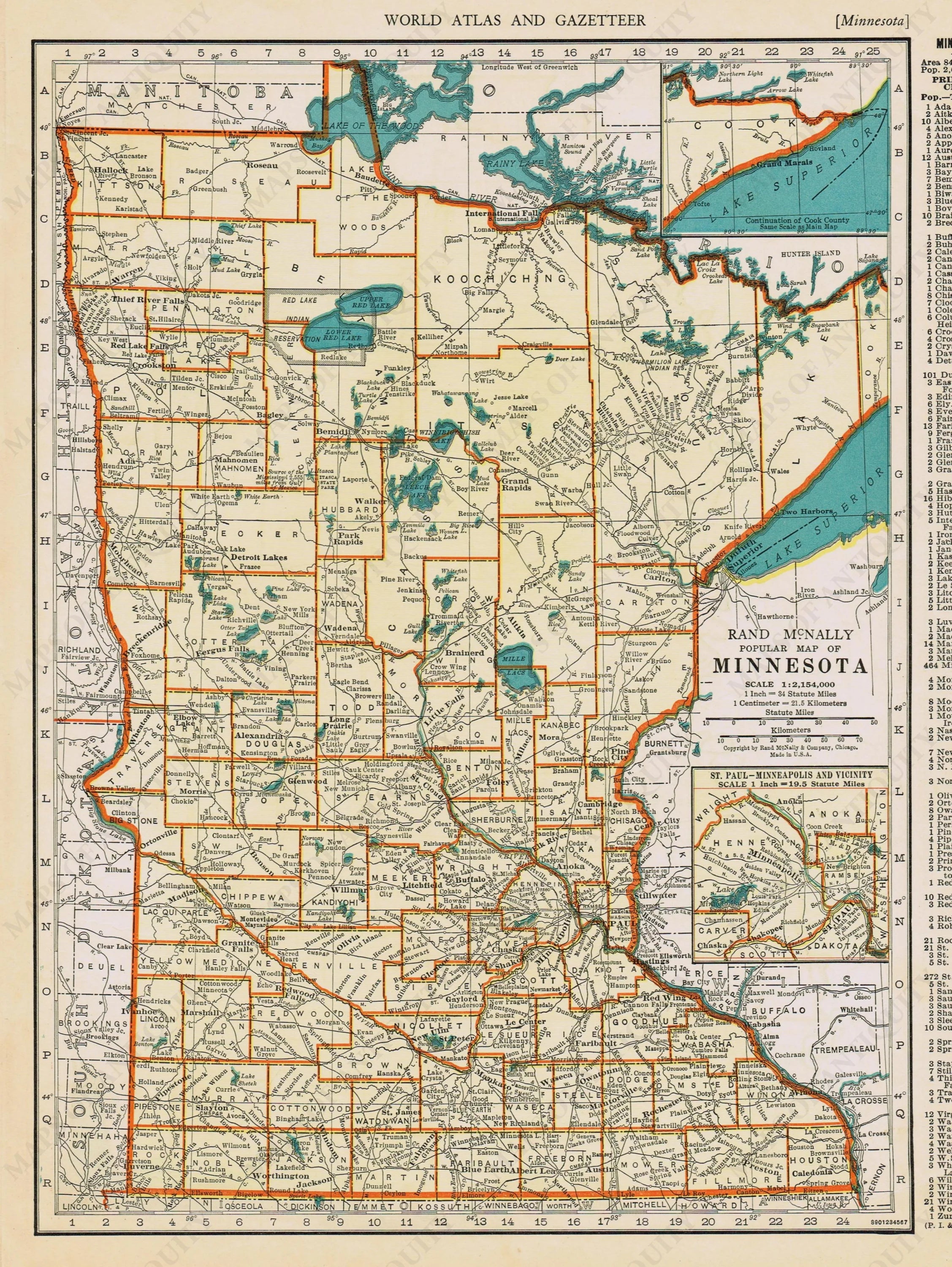 1940 Genuine Antique Map Popular Map of Minnesota – Maps of Antiquity