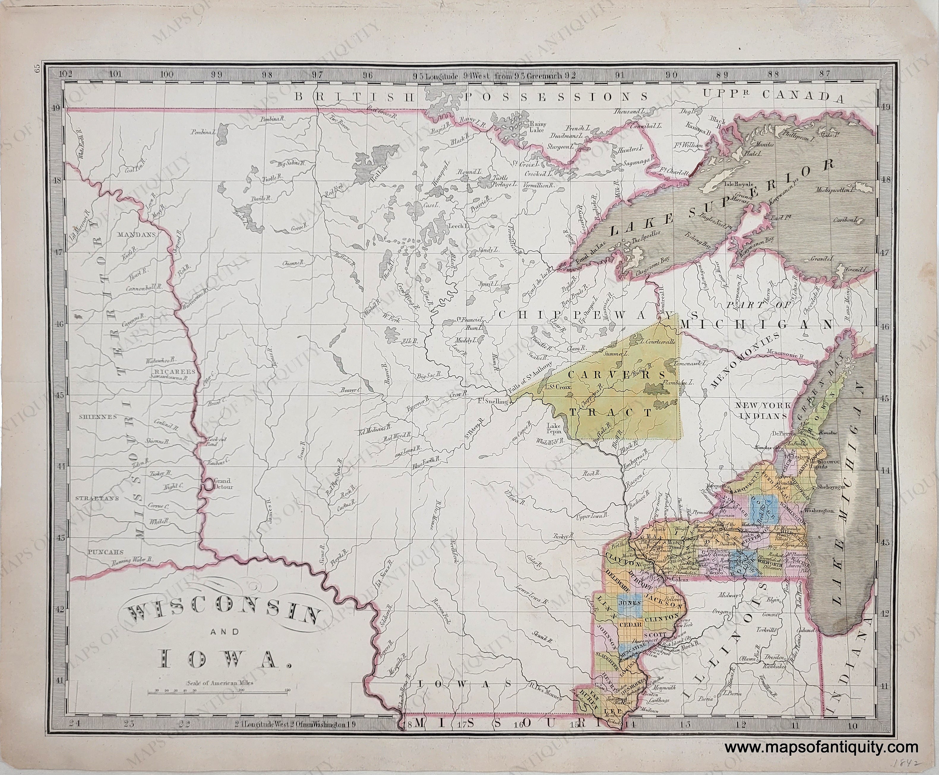 1840 - Wisconsin and Iowa - Genuine Antique Map – Maps of Antiquity