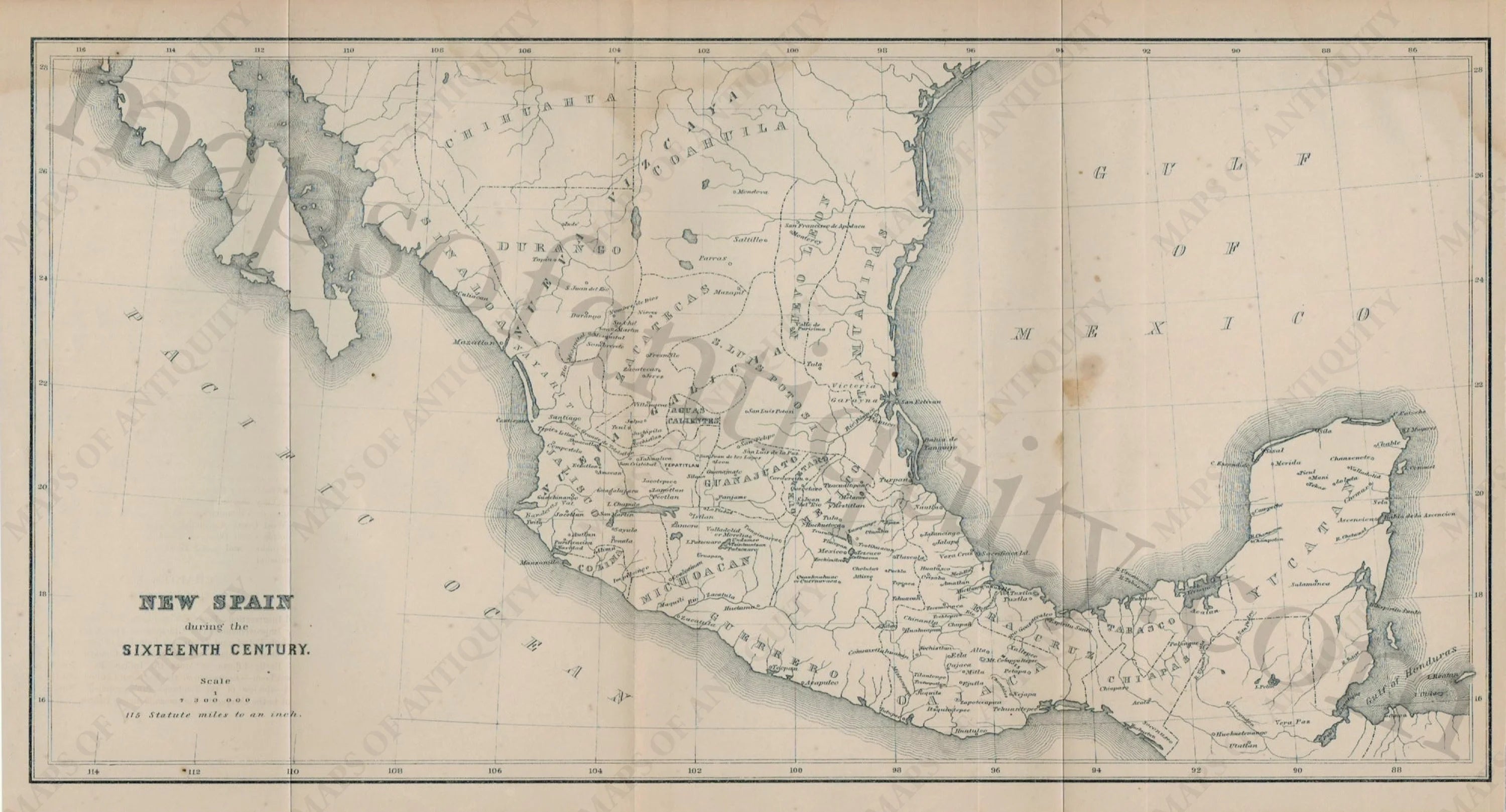 1883 - New Spain during the Sixteenth Century. - Antique Map – Maps of ...