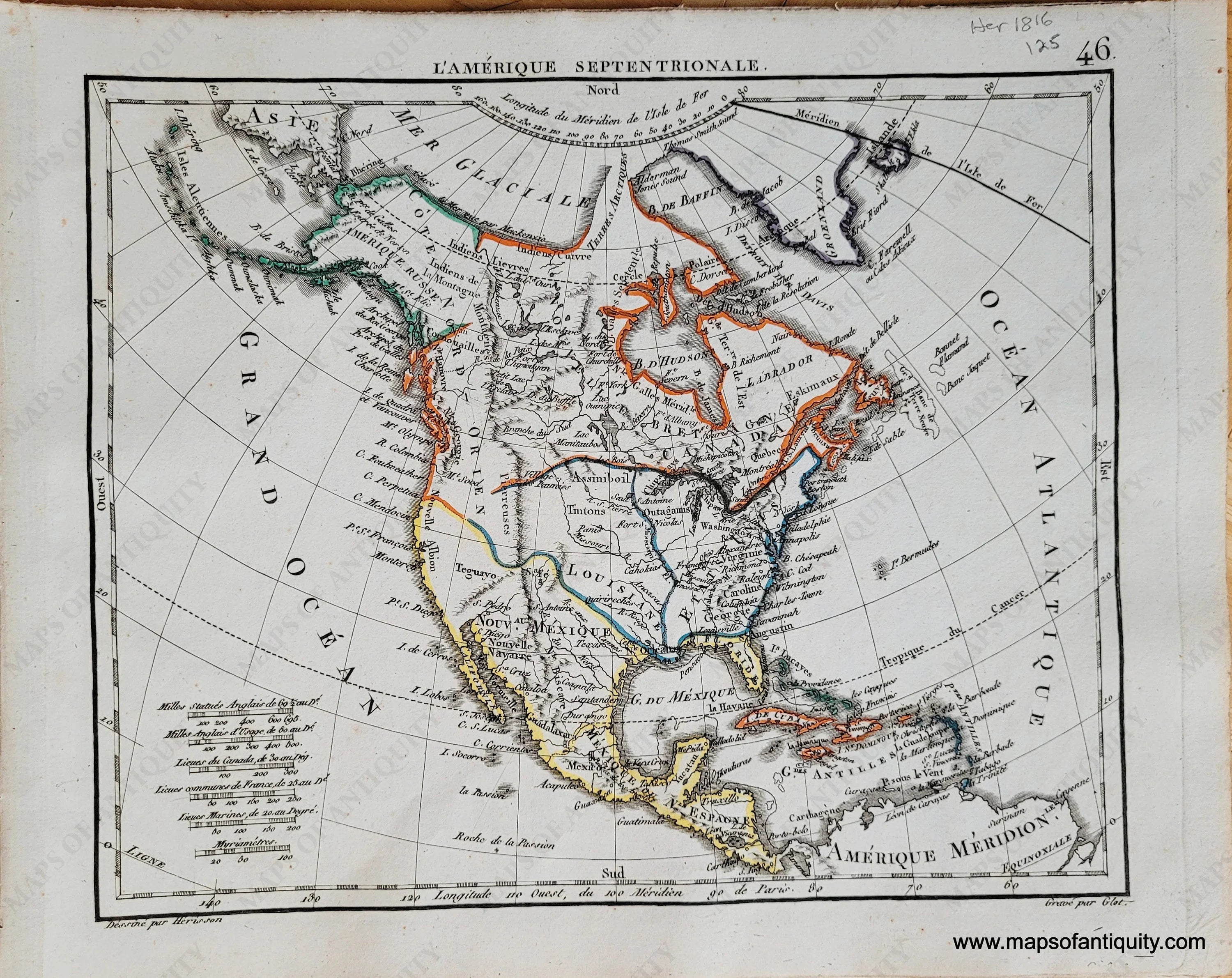 1816 Genuine Antique Map North America - L'Amerique Septentrionale ...
