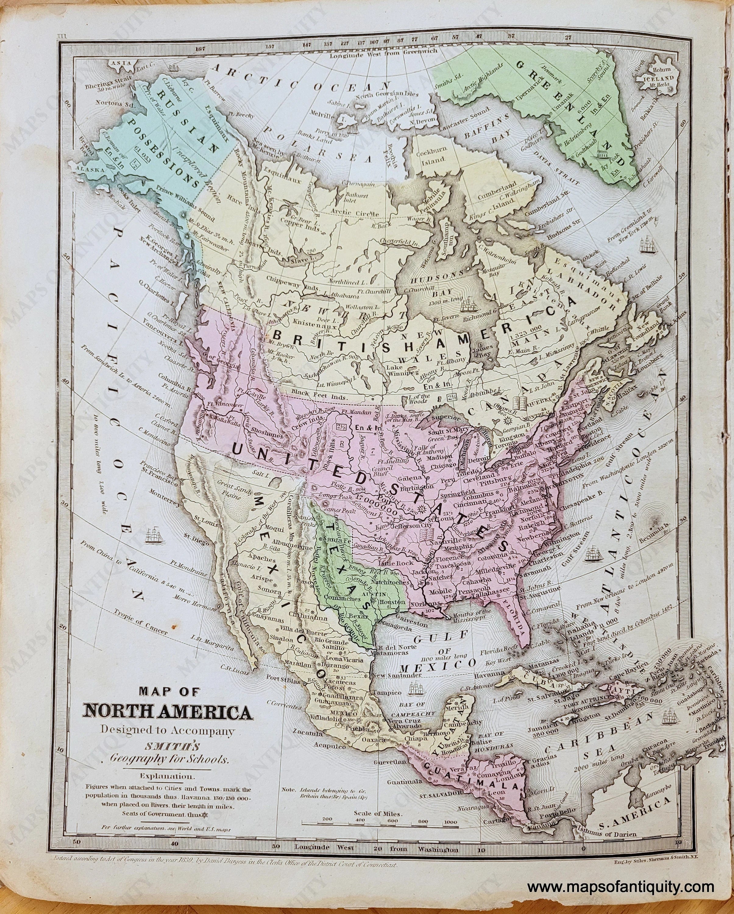 1839 Genuine Antique Map Map of North America – Maps of Antiquity