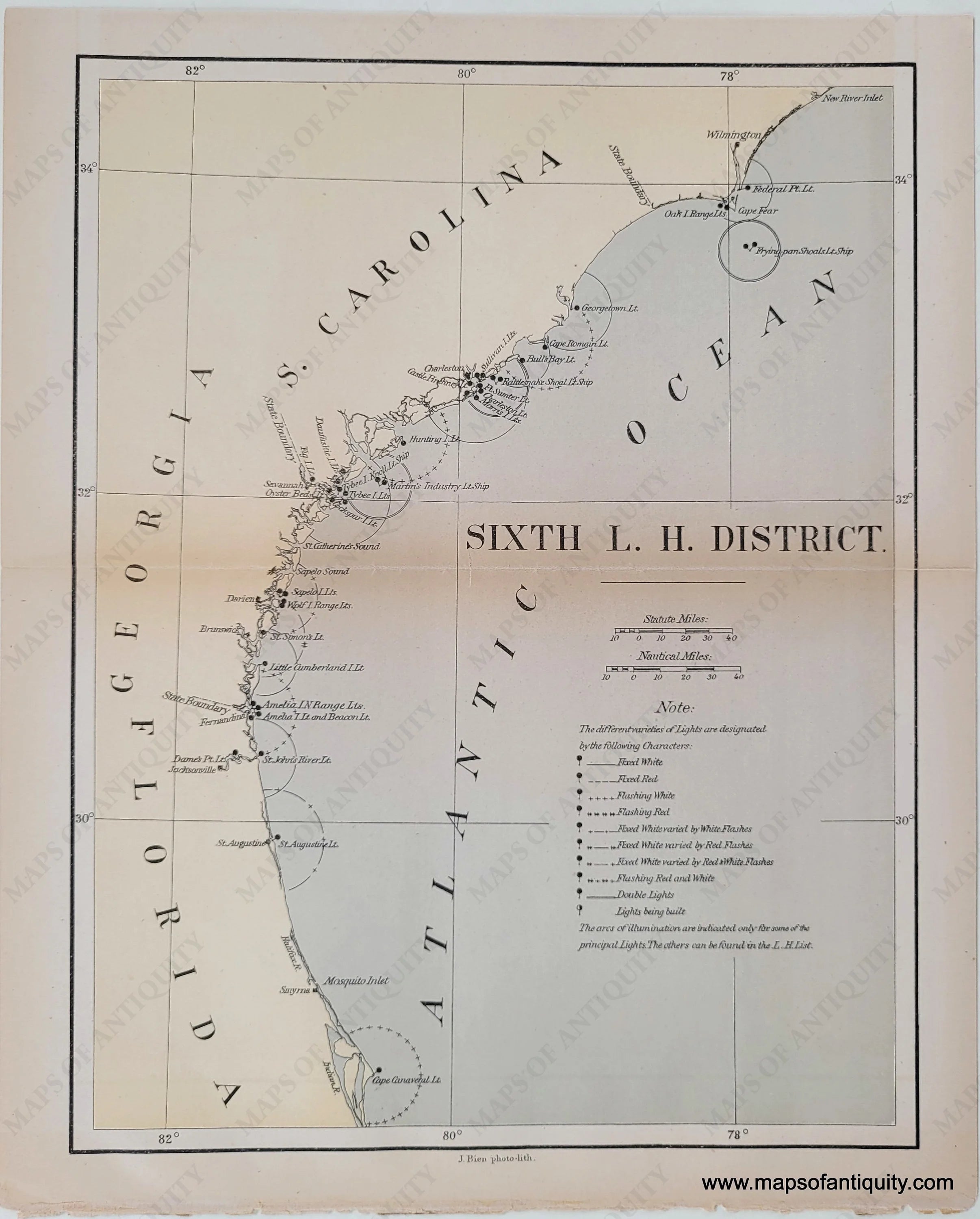 1877 circa - Lighthouses of the South Atlantic - Antique Map – Maps of ...
