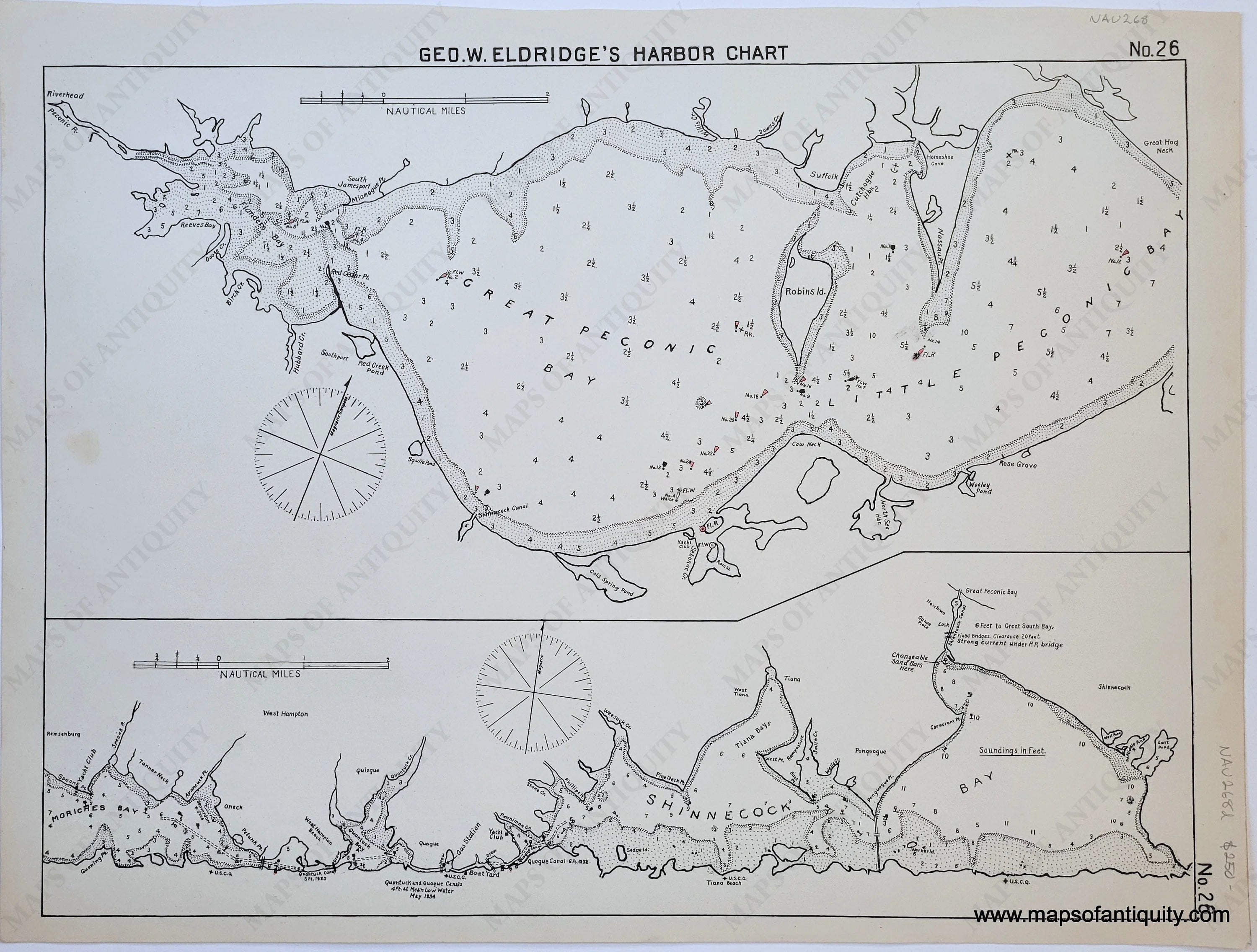 1910 - Long Island Harbor Charts of Great Peconic Bay, Little Peconic ...