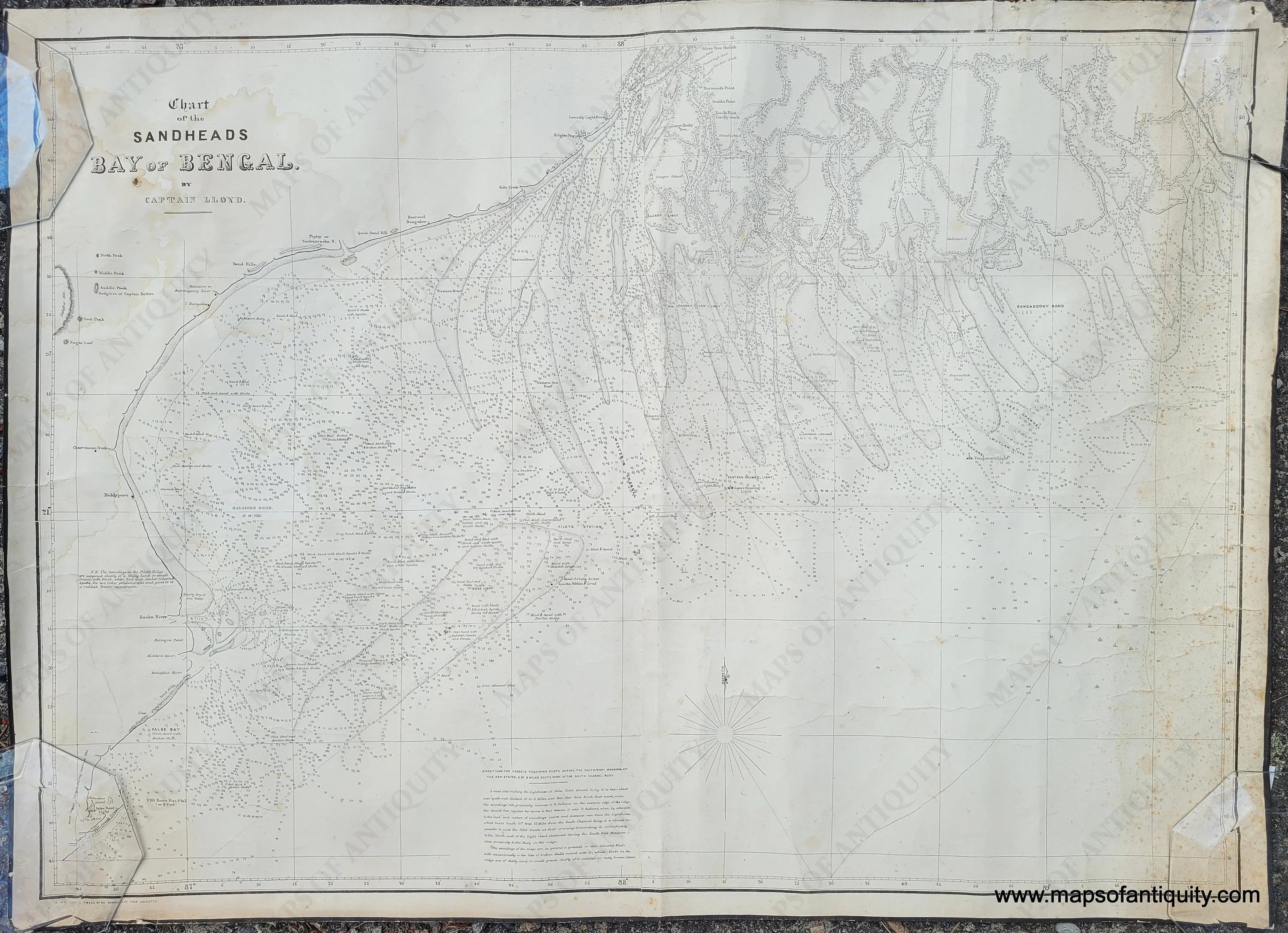 1840 (circa) - Chart of the Sandheads, Bay of Bengal, by Captain Lloyd ...
