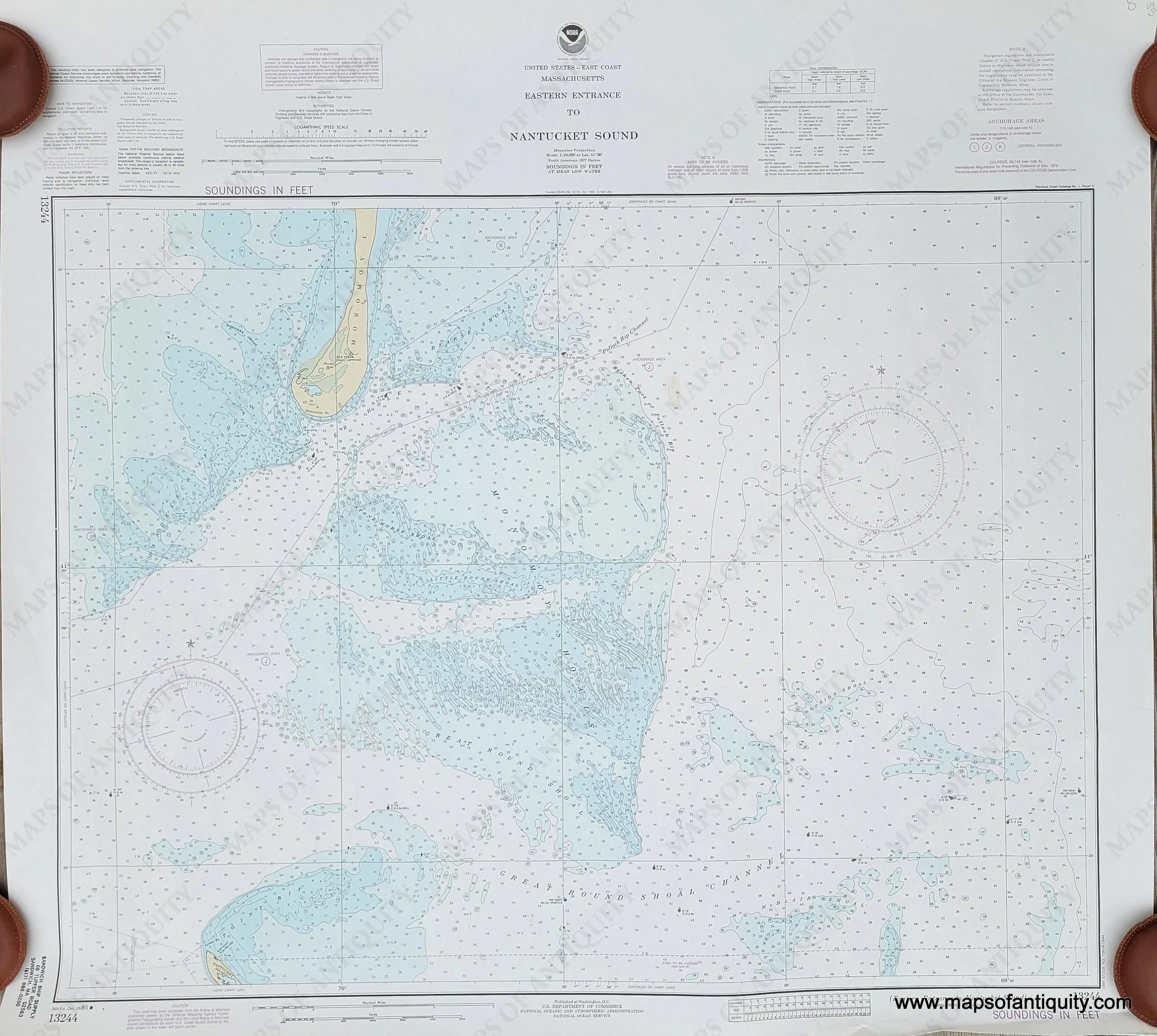Vintage Nautical Sailing Chart Monomoy Chatham Great Point Nantucket ...