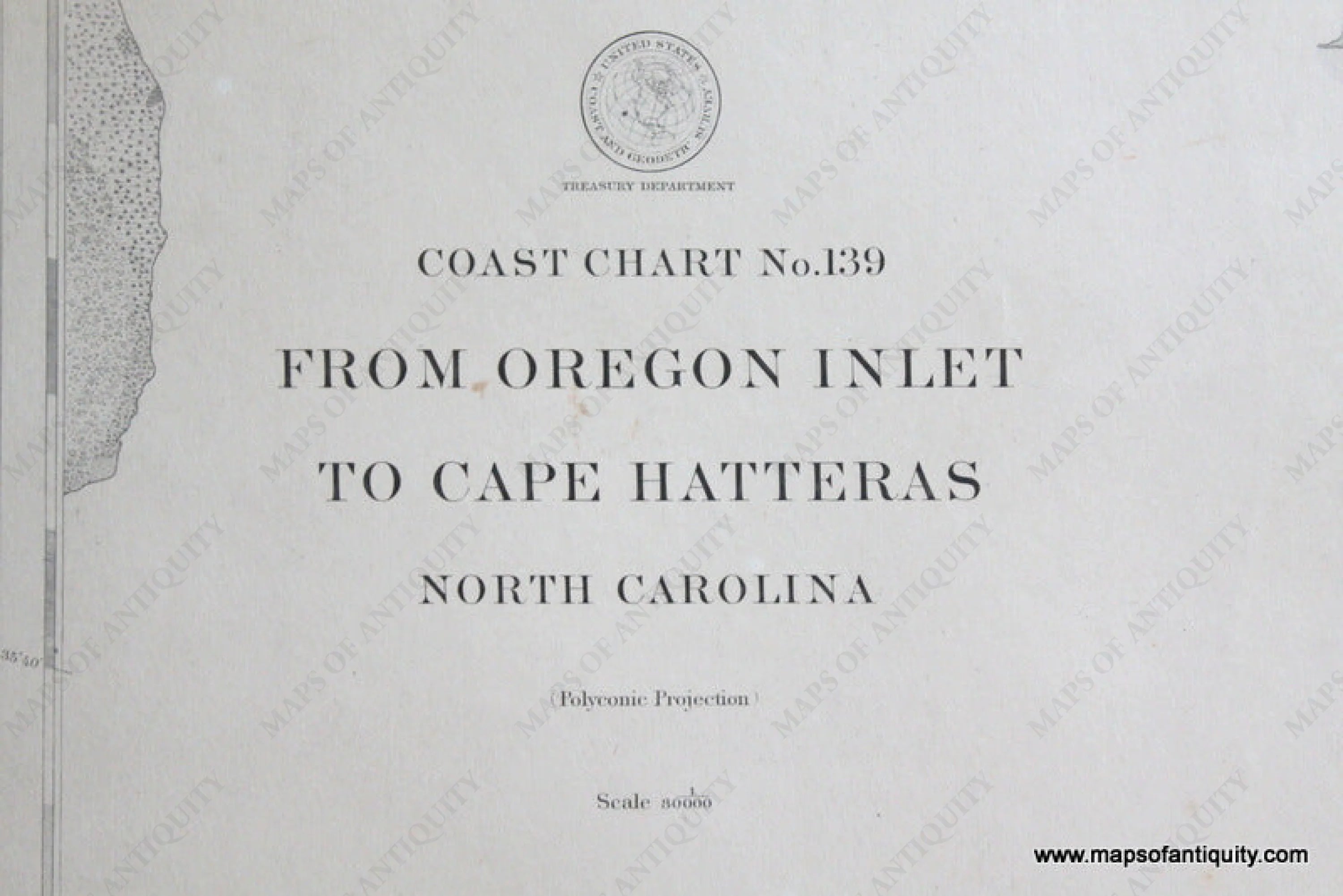 1909 Genuine Antique Nautical Chart From Oregon Inlet to Cape Hatteras ...