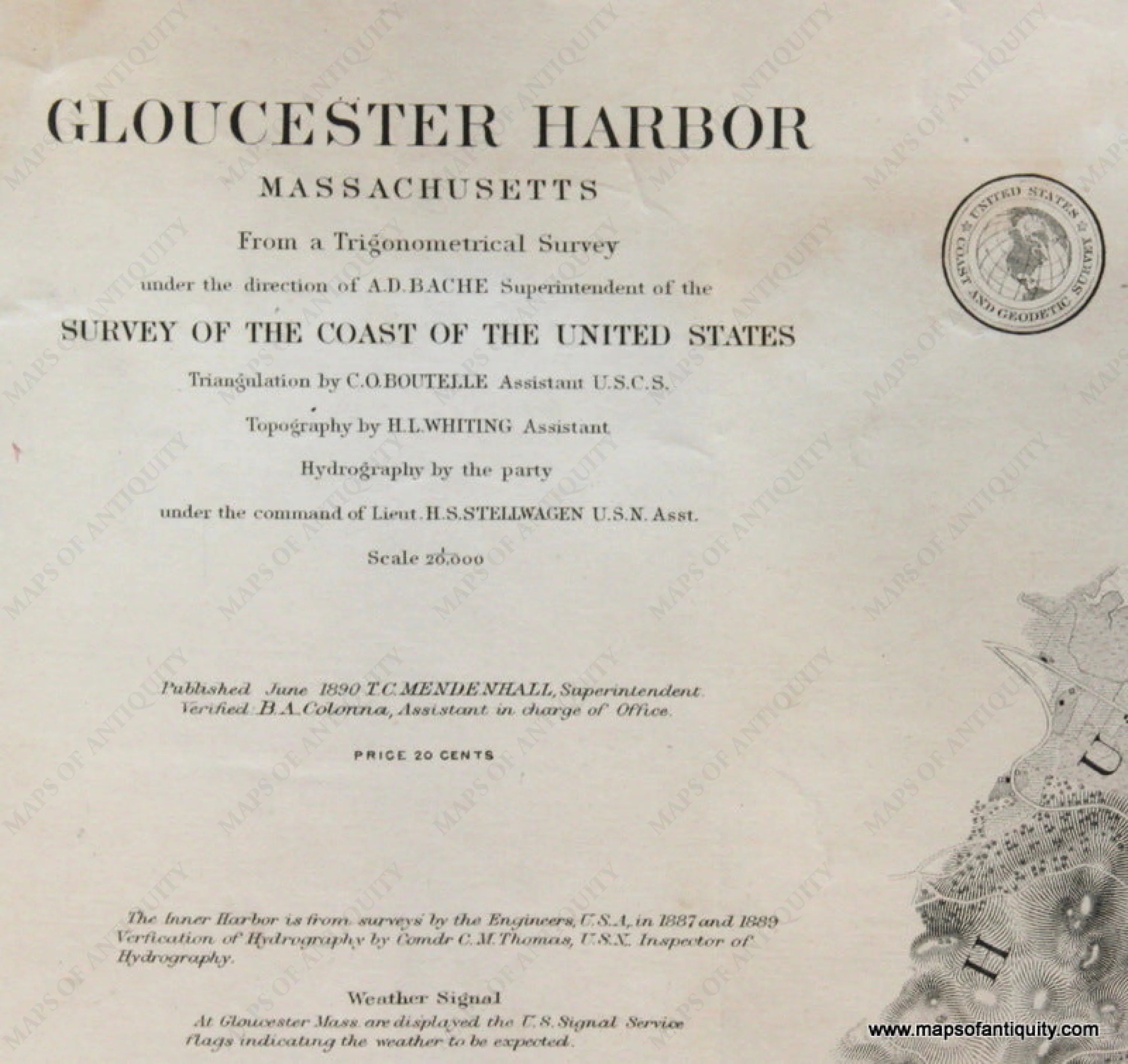 1889 Genuine Antique Nautical Chart Gloucester Harbor – Maps of Antiquity