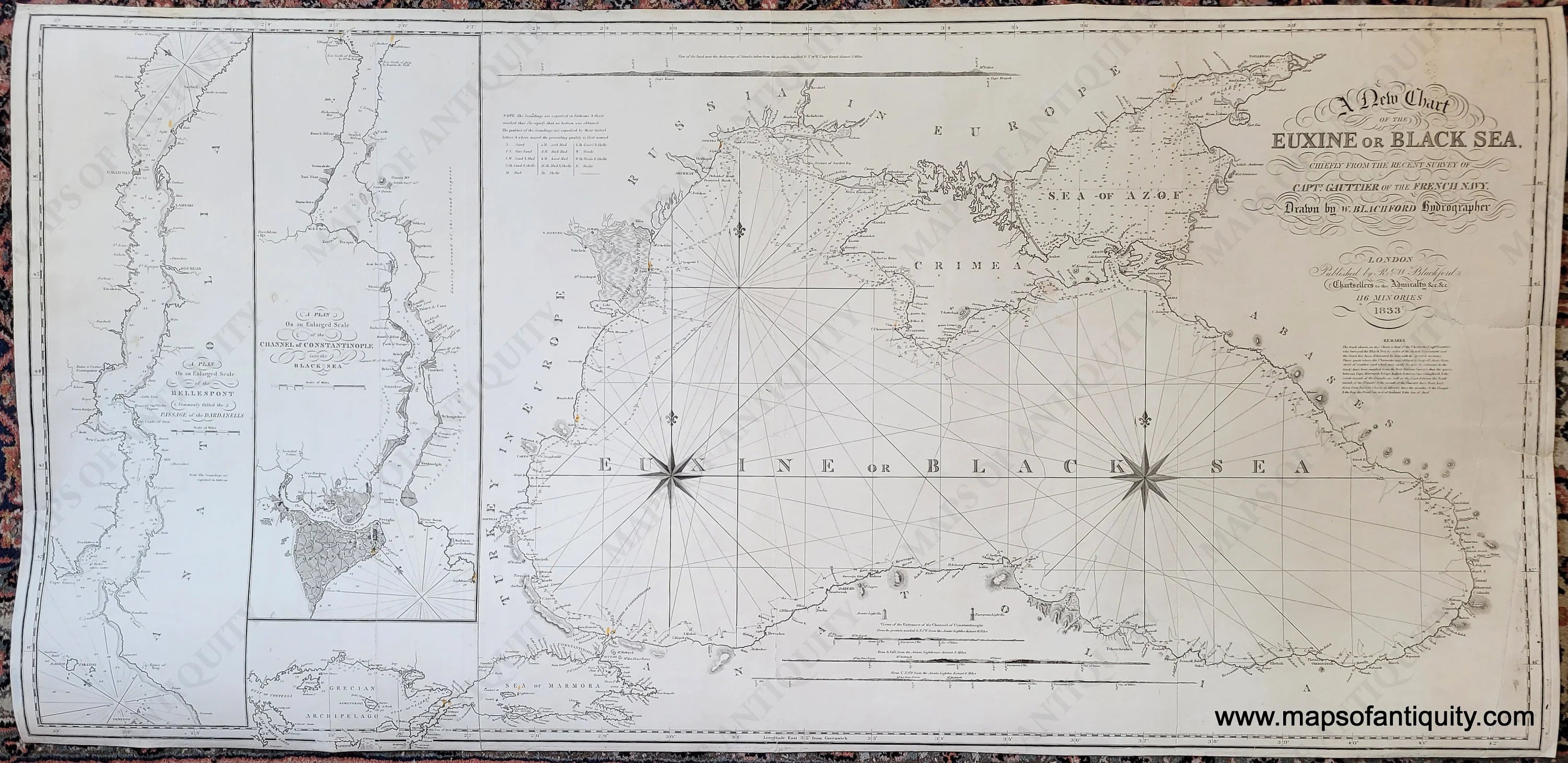 1833 Genuine Antique Chart A New Chart of the Euxine or Black Sea ...
