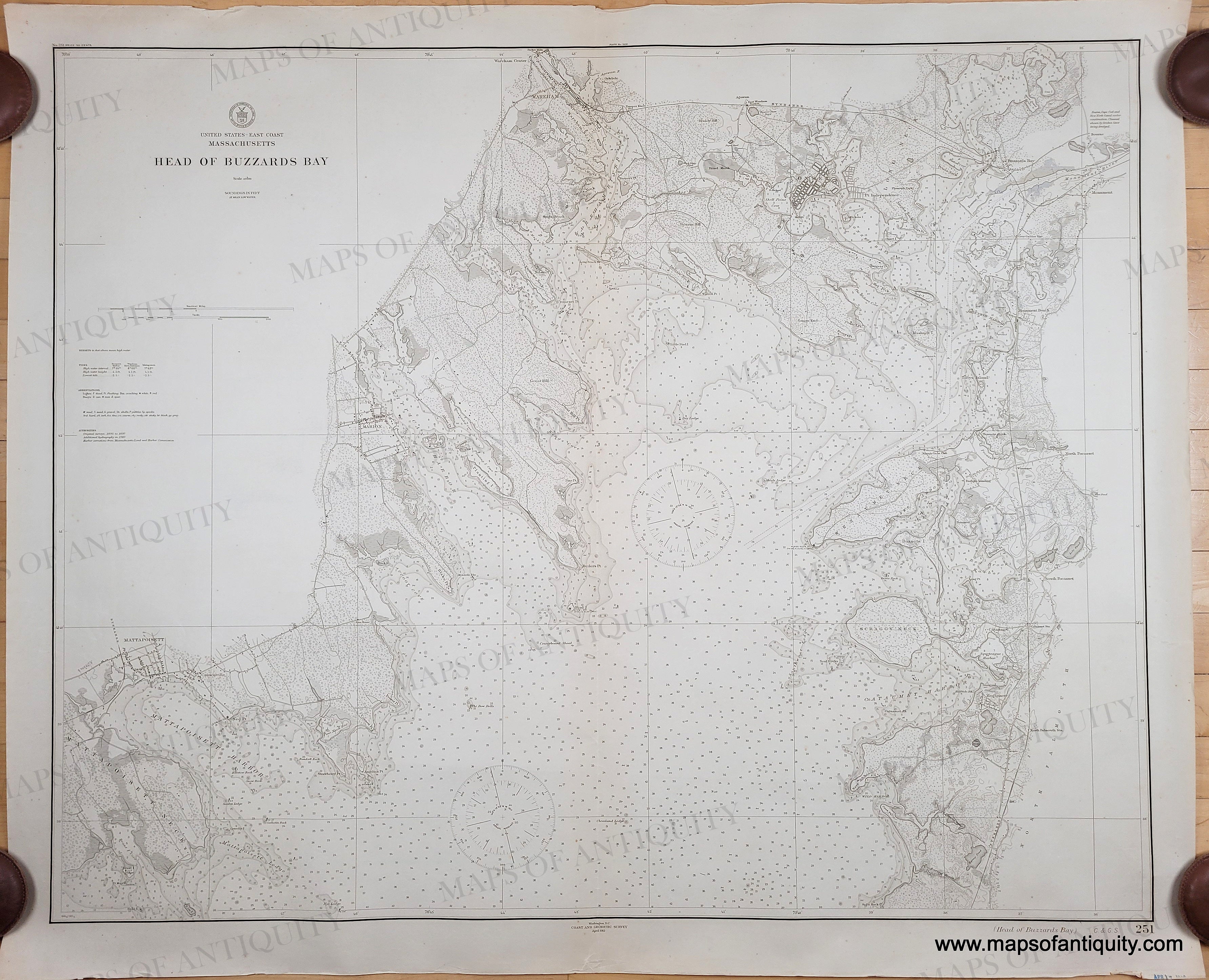 1905 Genuine Antique Chart Head of Buzzards Bay, Massachusetts – Maps ...