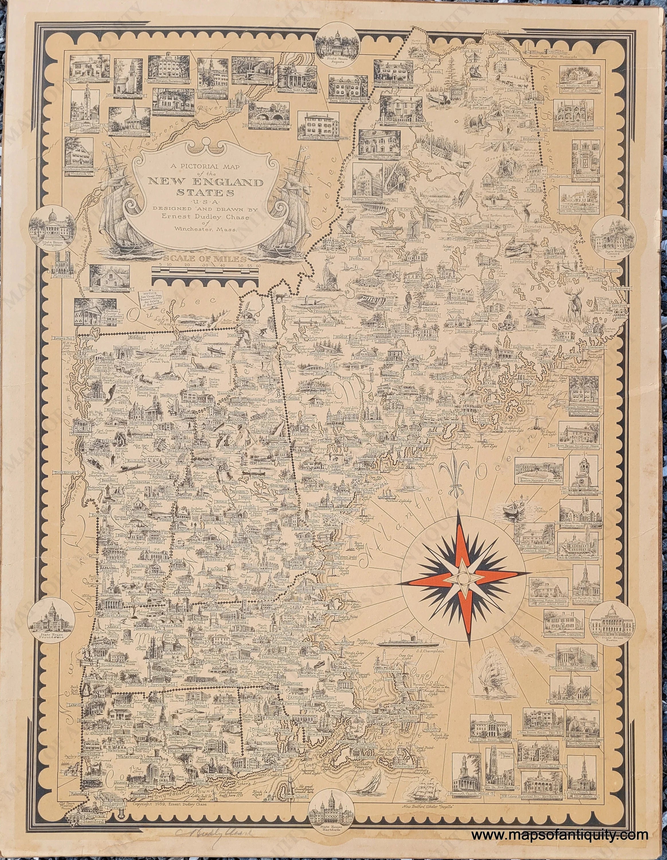 1939 - A Pictorial Map of the New England States, U.S.A. Designed and ...