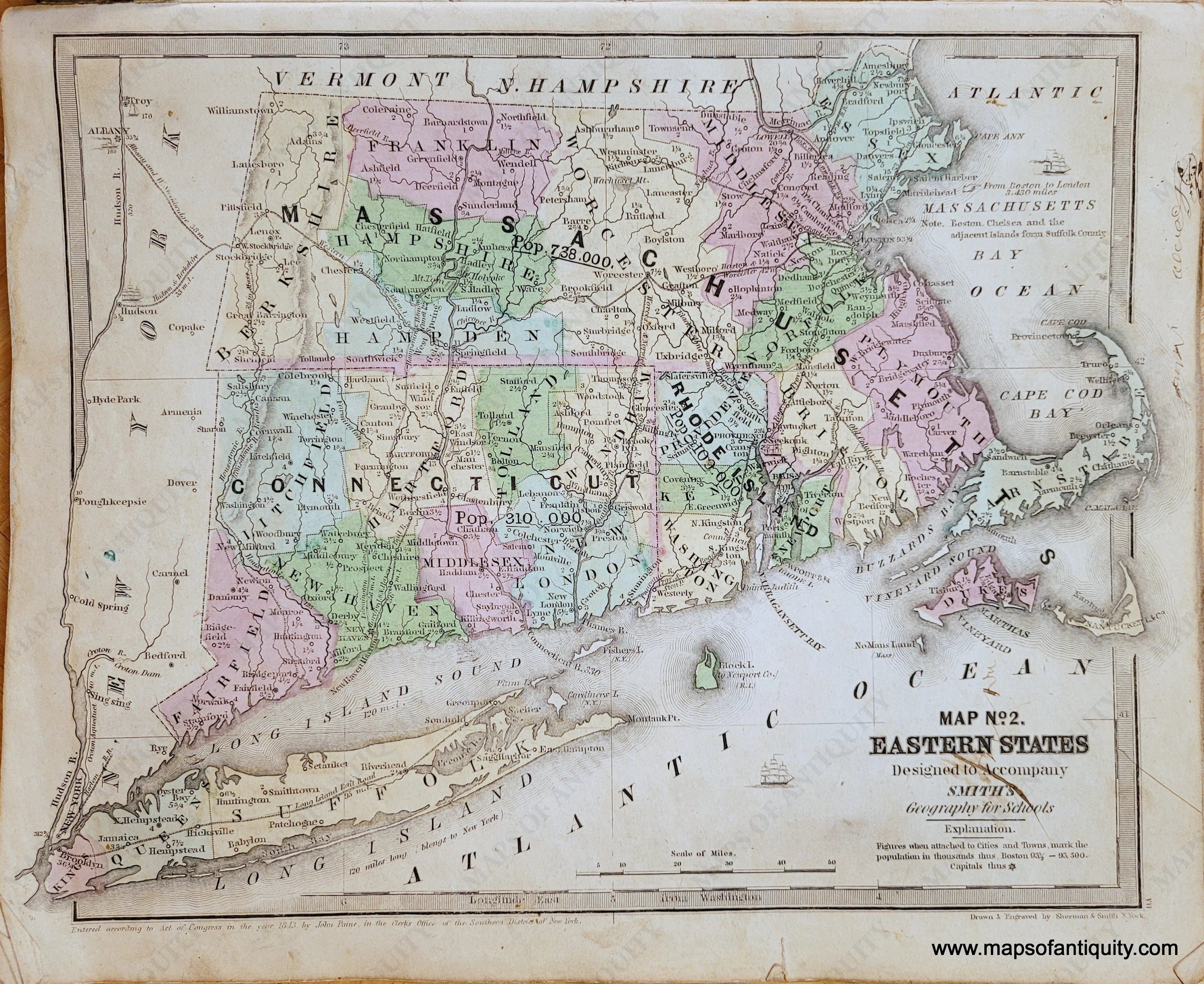 1839 Genuine Antique Map Map No. 2. Eastern States – Maps of Antiquity
