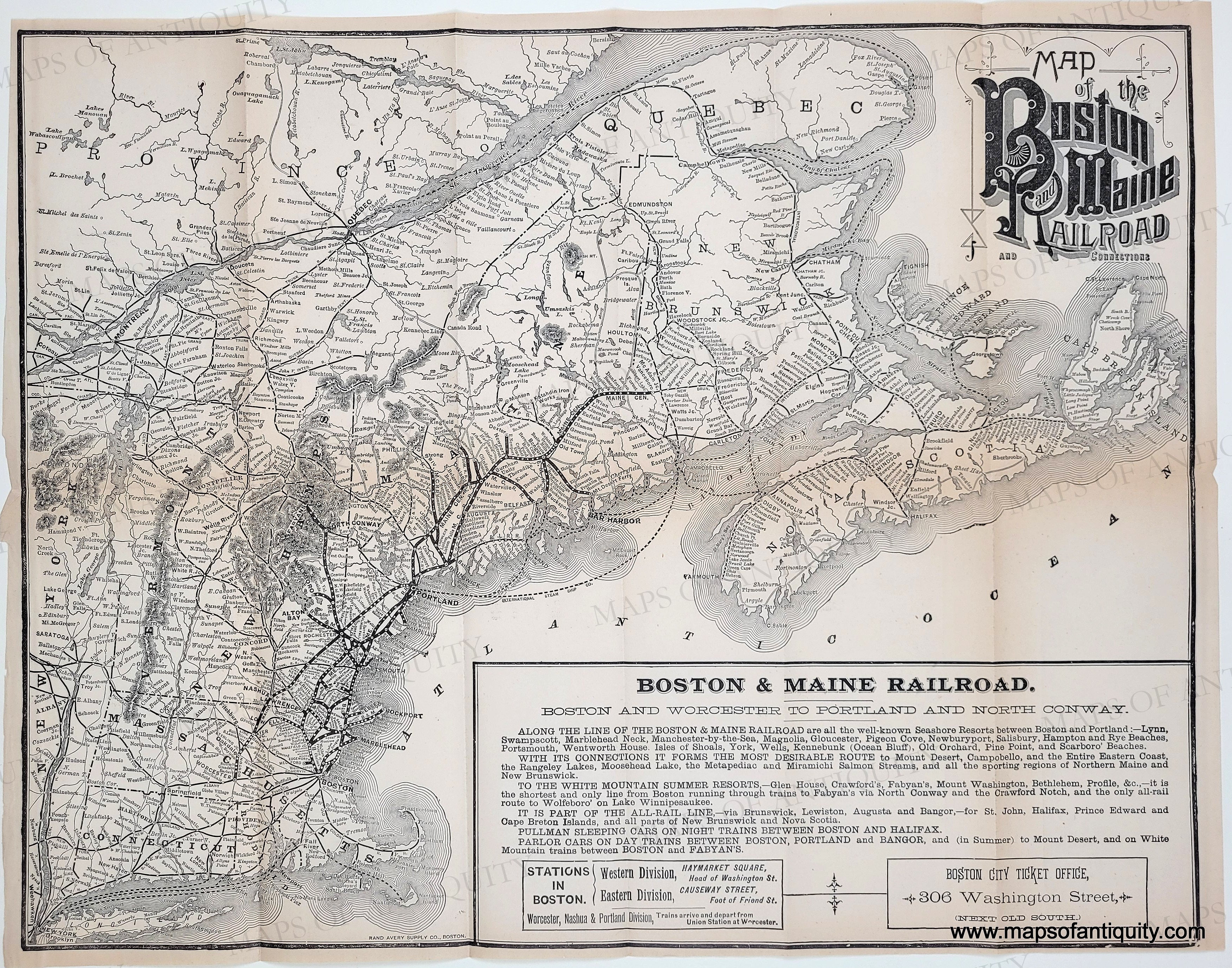 1887 - Map of the Boston and Maine Railroad and Connections - Genuine ...