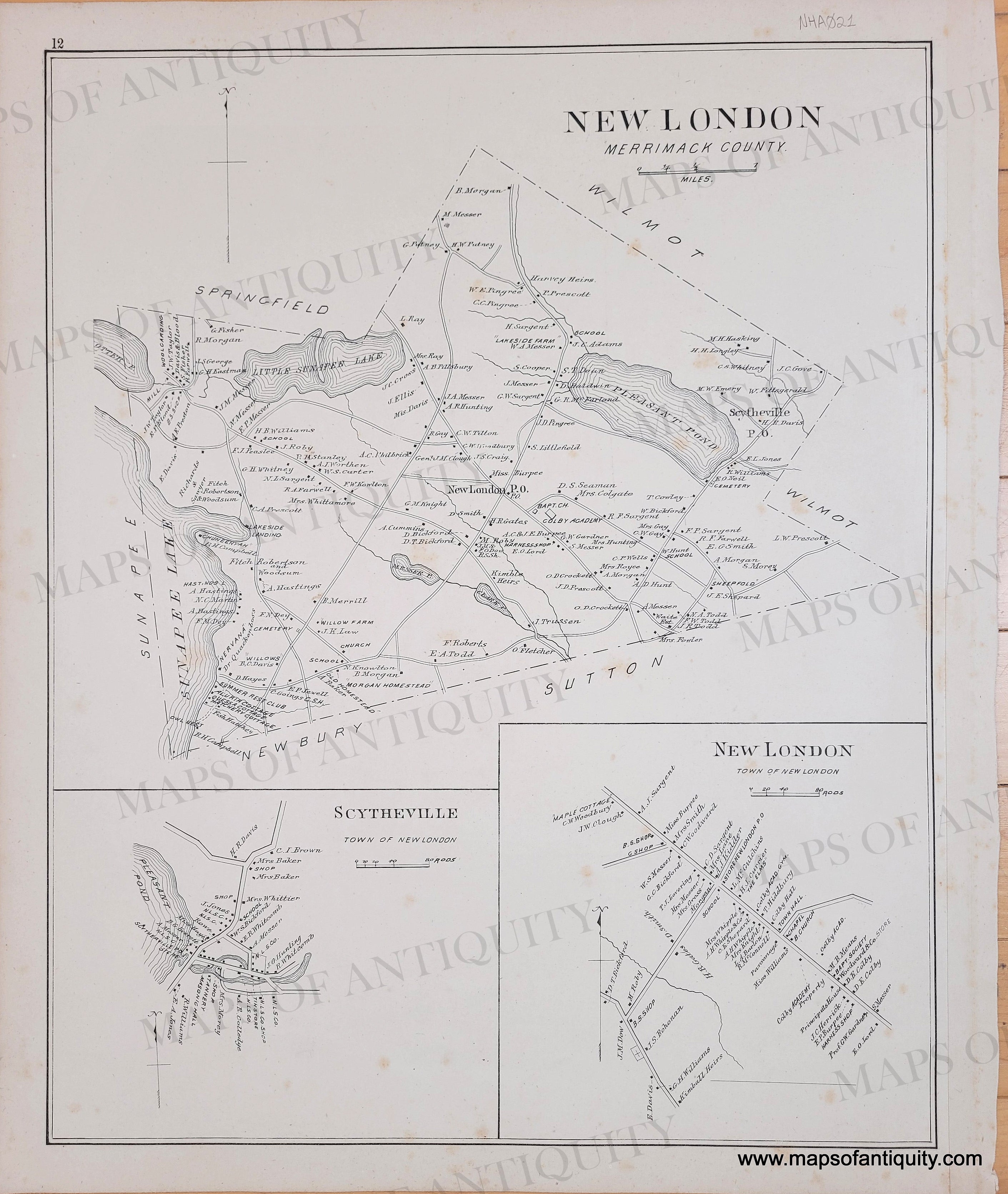 1892 - New London (NH) - Antique Map – Maps of Antiquity