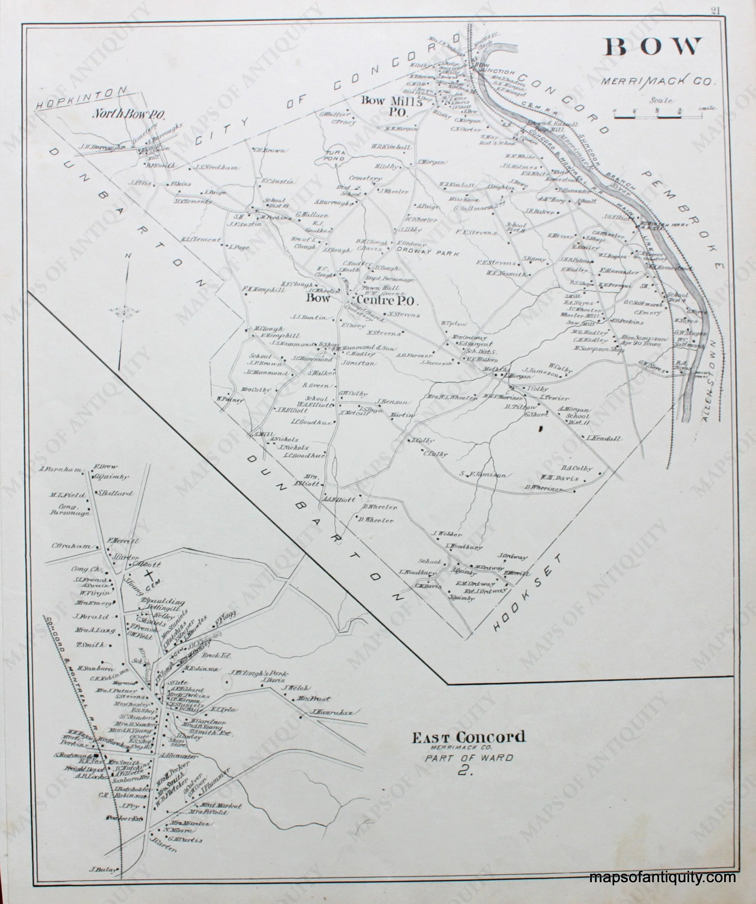 1892 - Bow, Merrimack County (NH) - Antique Map – Maps of Antiquity