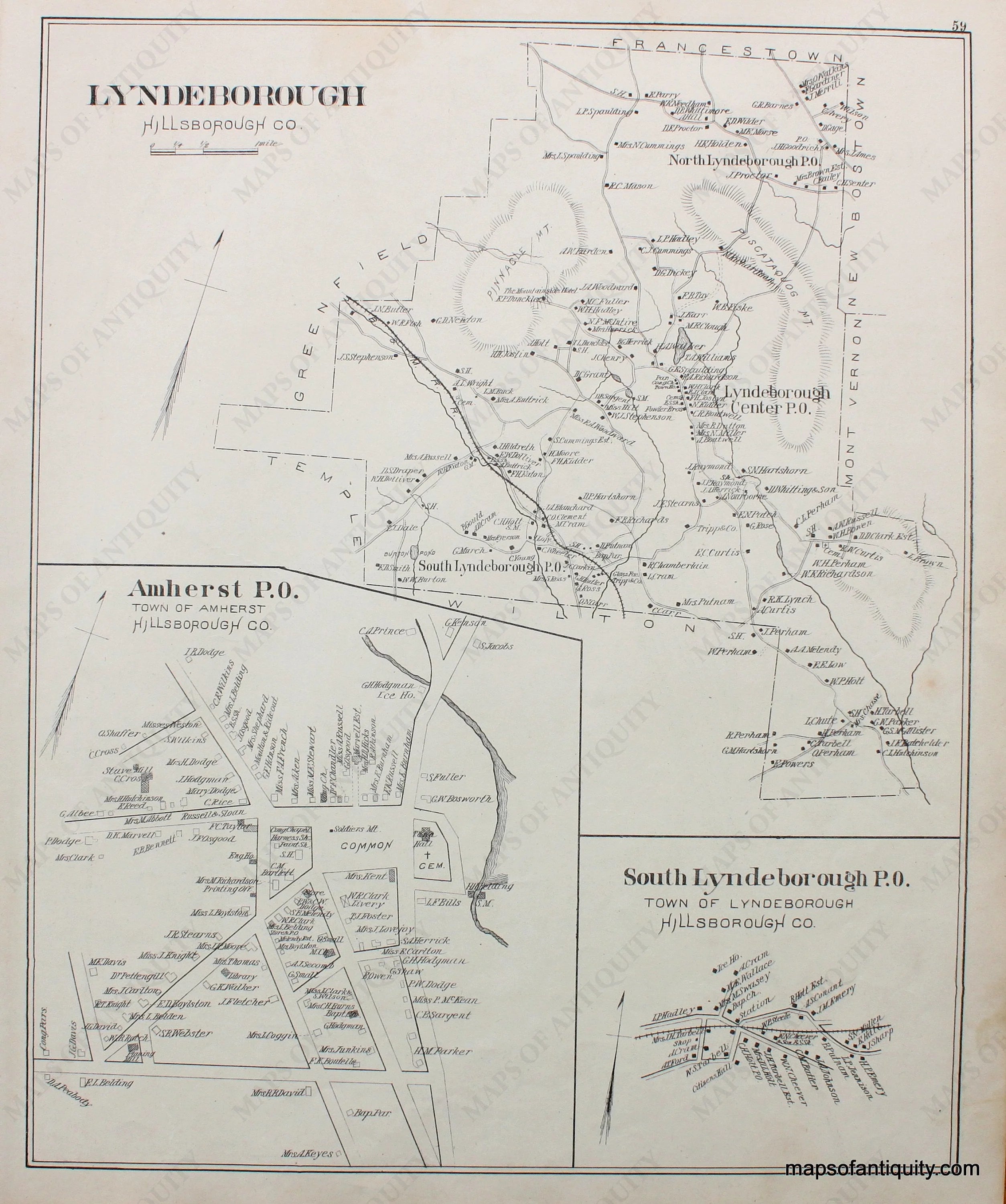 1892 - Lyndeborough (NH) - Antique Map – Maps of Antiquity