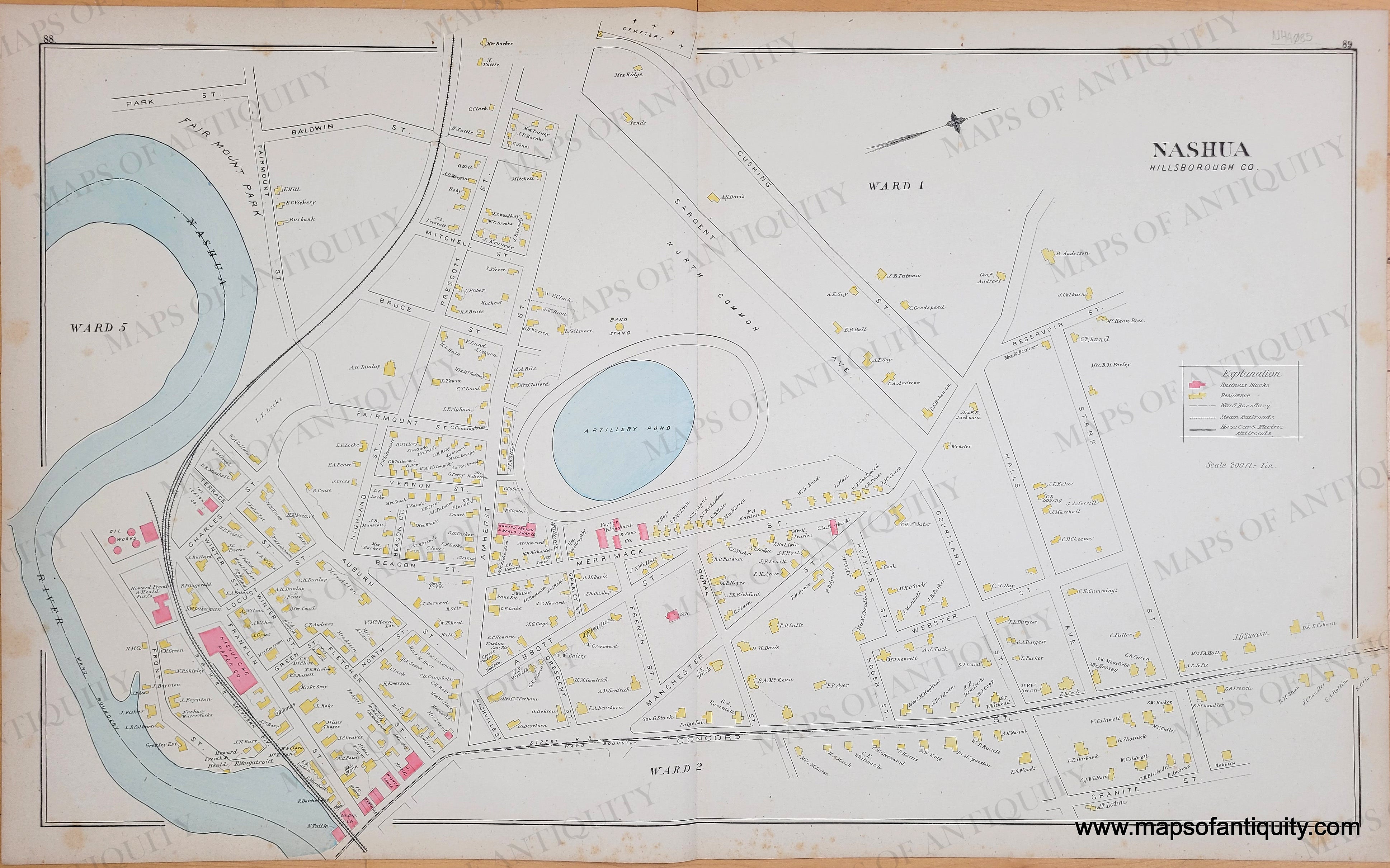 1892 - Nashua Ward 1, Ward 5, Ward 2 (NH) - Antique Map – Maps of Antiquity