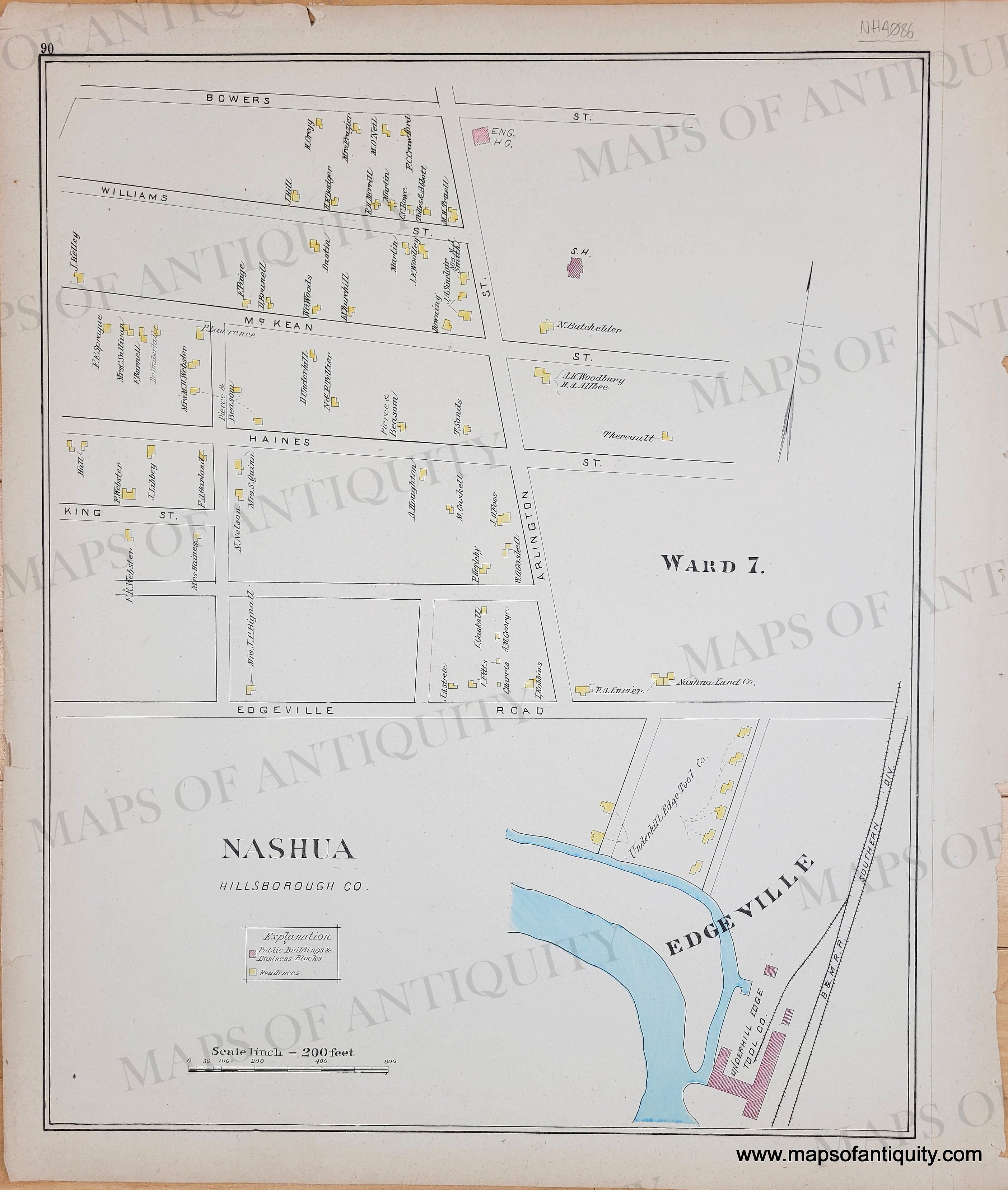 1892 - Nashua Ward 7. (NH) - Antique Map – Maps of Antiquity