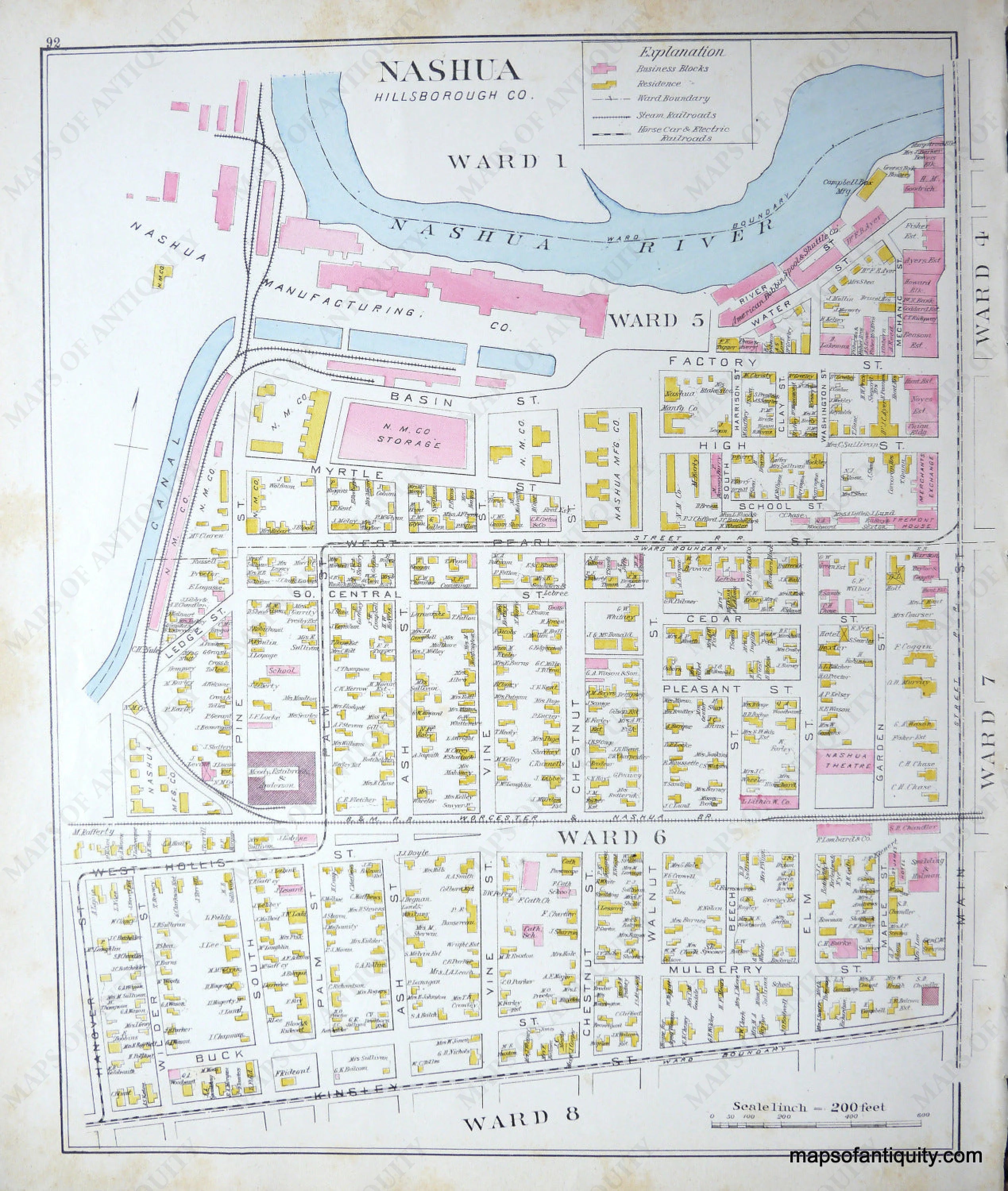 1892 - Nashua Ward 1, Ward 4, Ward 5, Ward 7, Ward 8 (NH) - Antique Ma ...