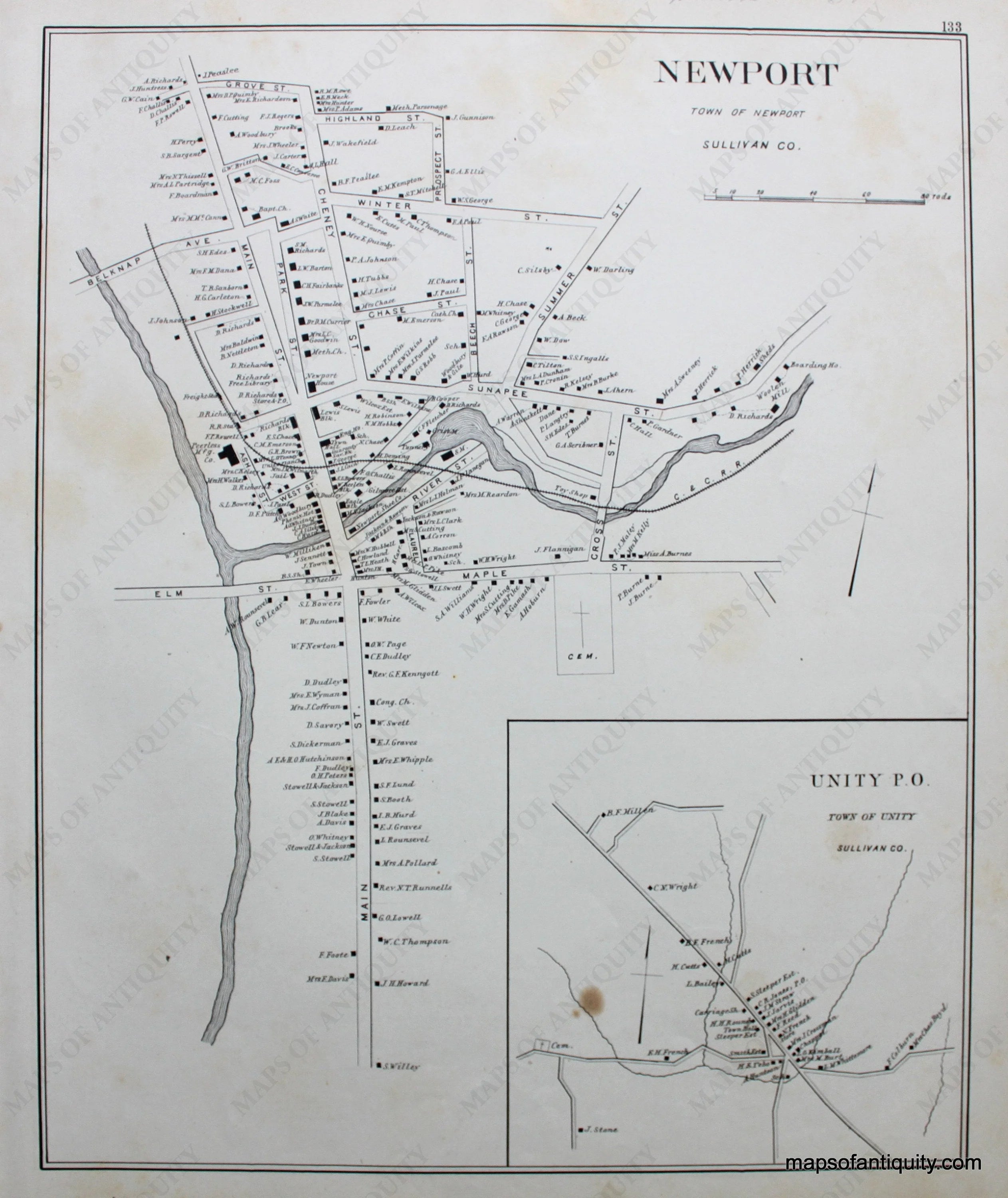 1892 - Newport, Unity P.O. (NH) - Antique Map – Maps of Antiquity