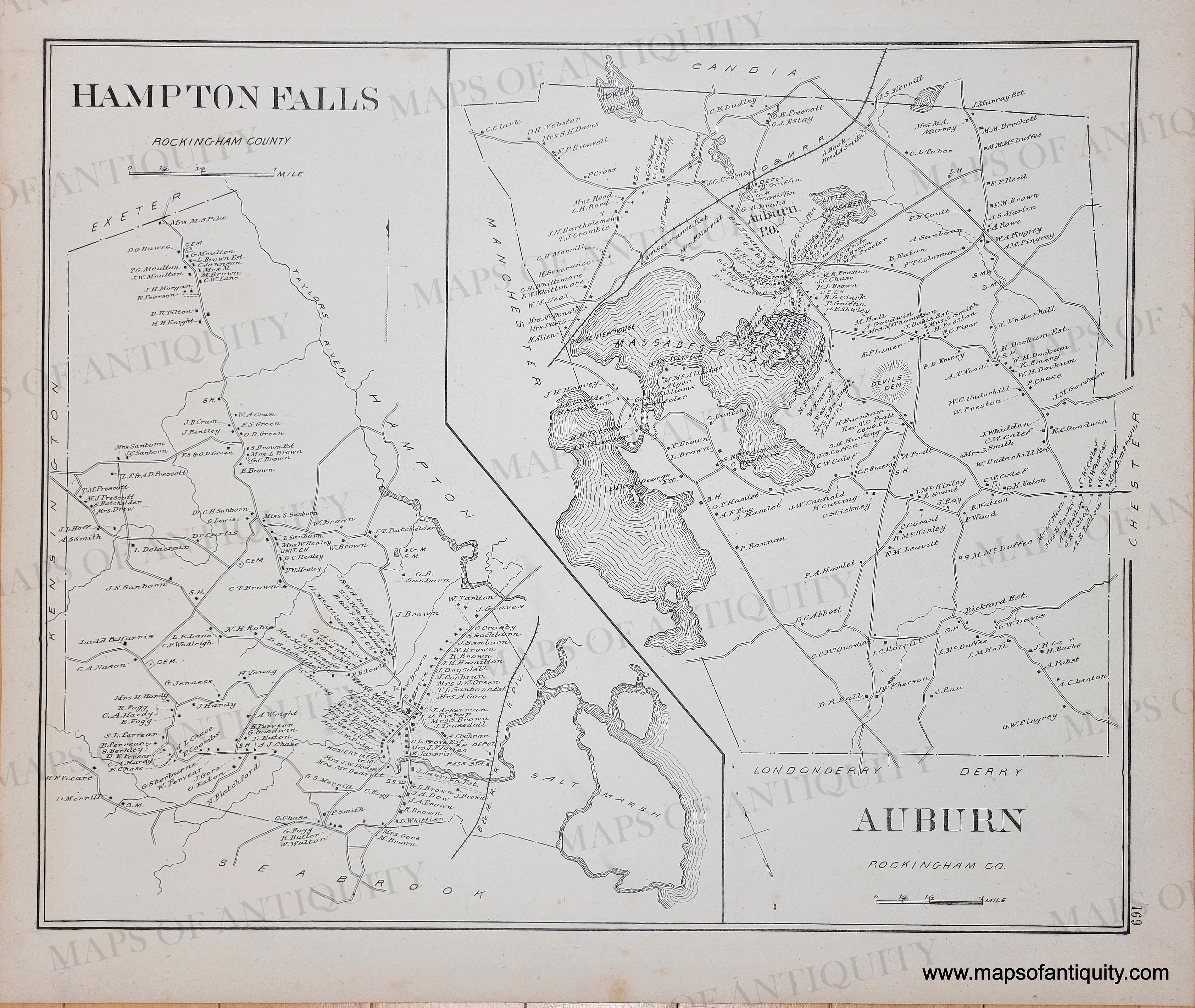 1892 - Hampton Falls, Auburn (NH) - Antique Map – Maps of Antiquity