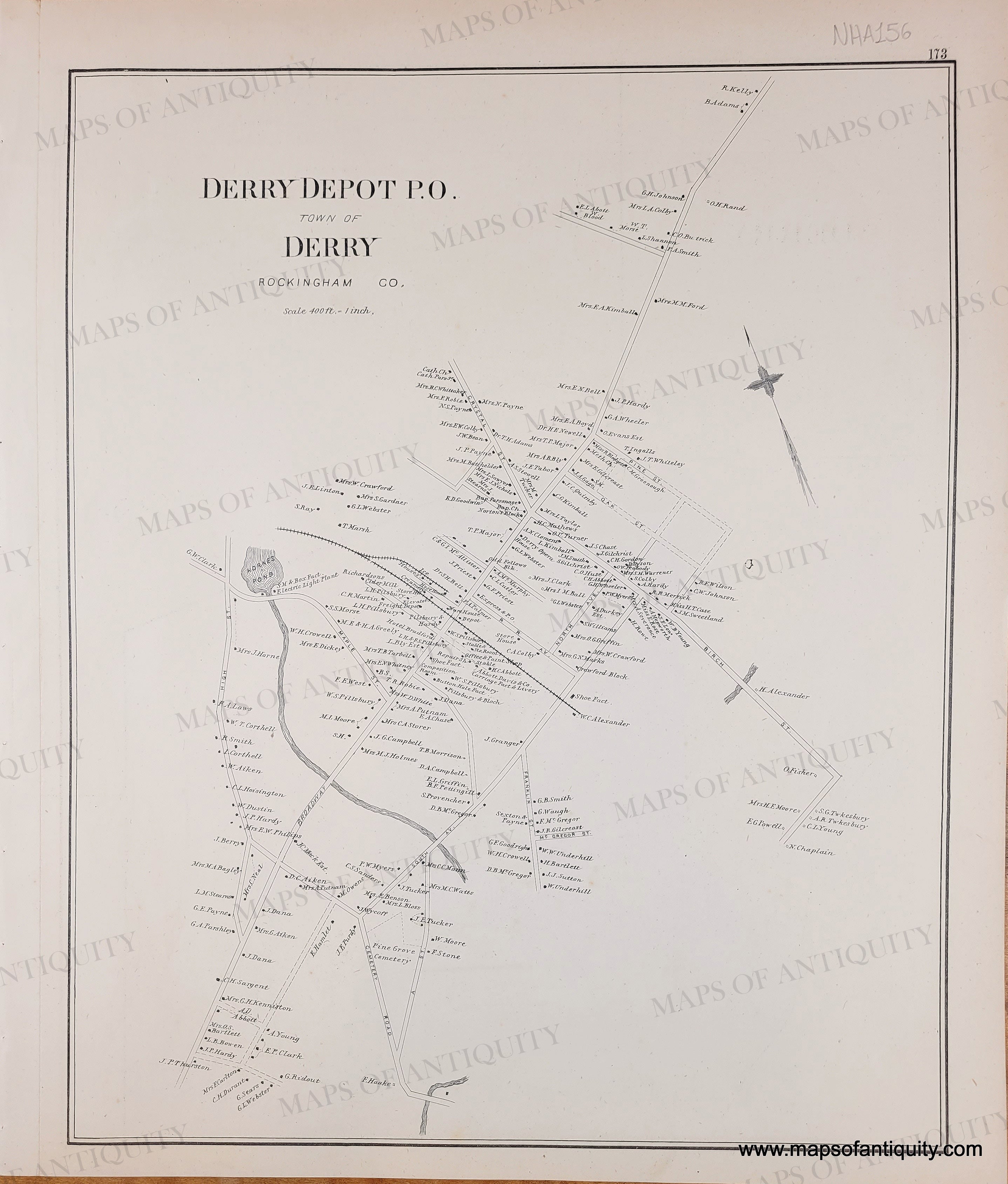 1892 - Derry Depot P.O., Derry (NH) - Antique Map – Maps of Antiquity