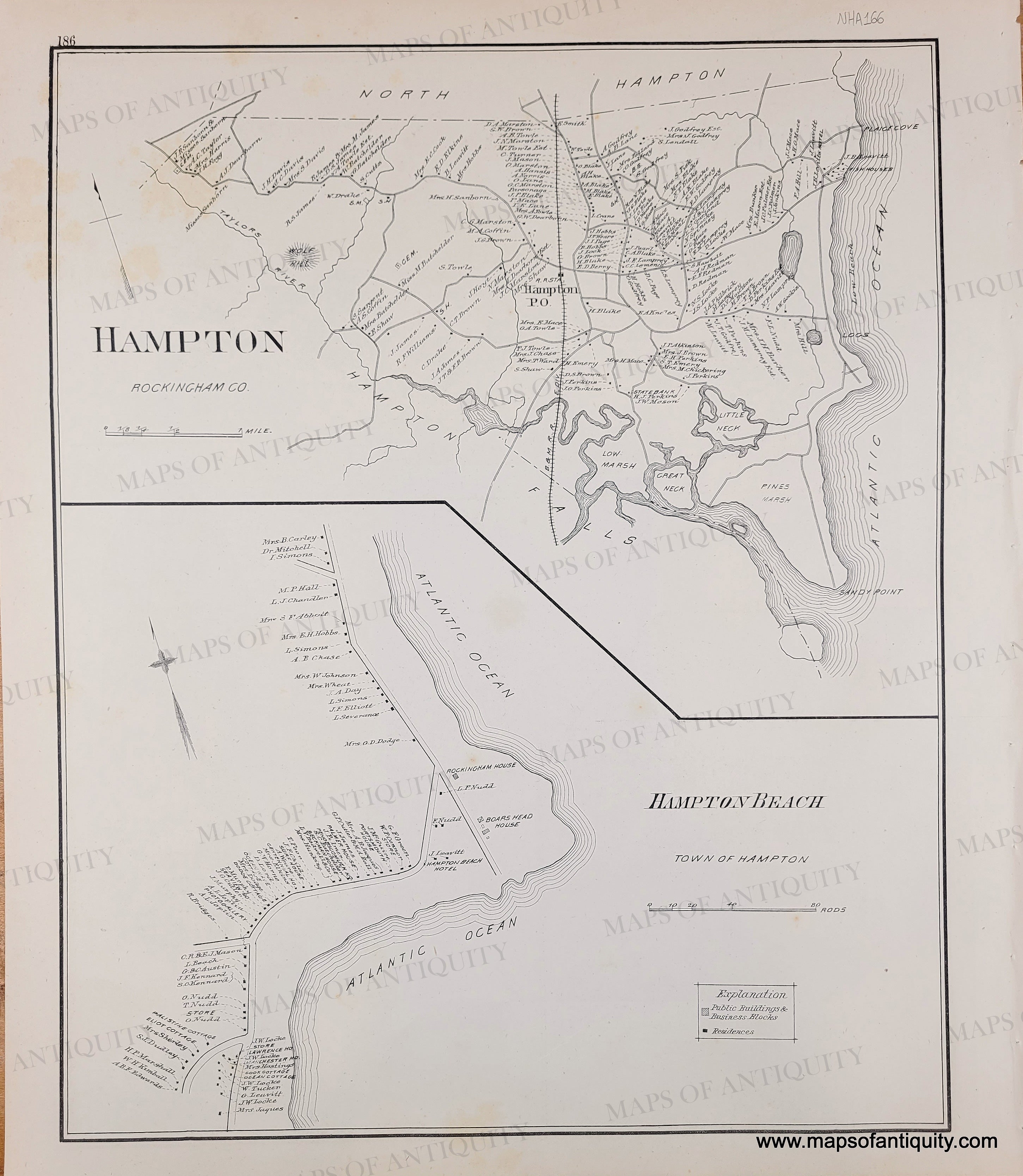 1892 - Hampton, Hampton Beach (NH) - Antique Map – Maps of Antiquity