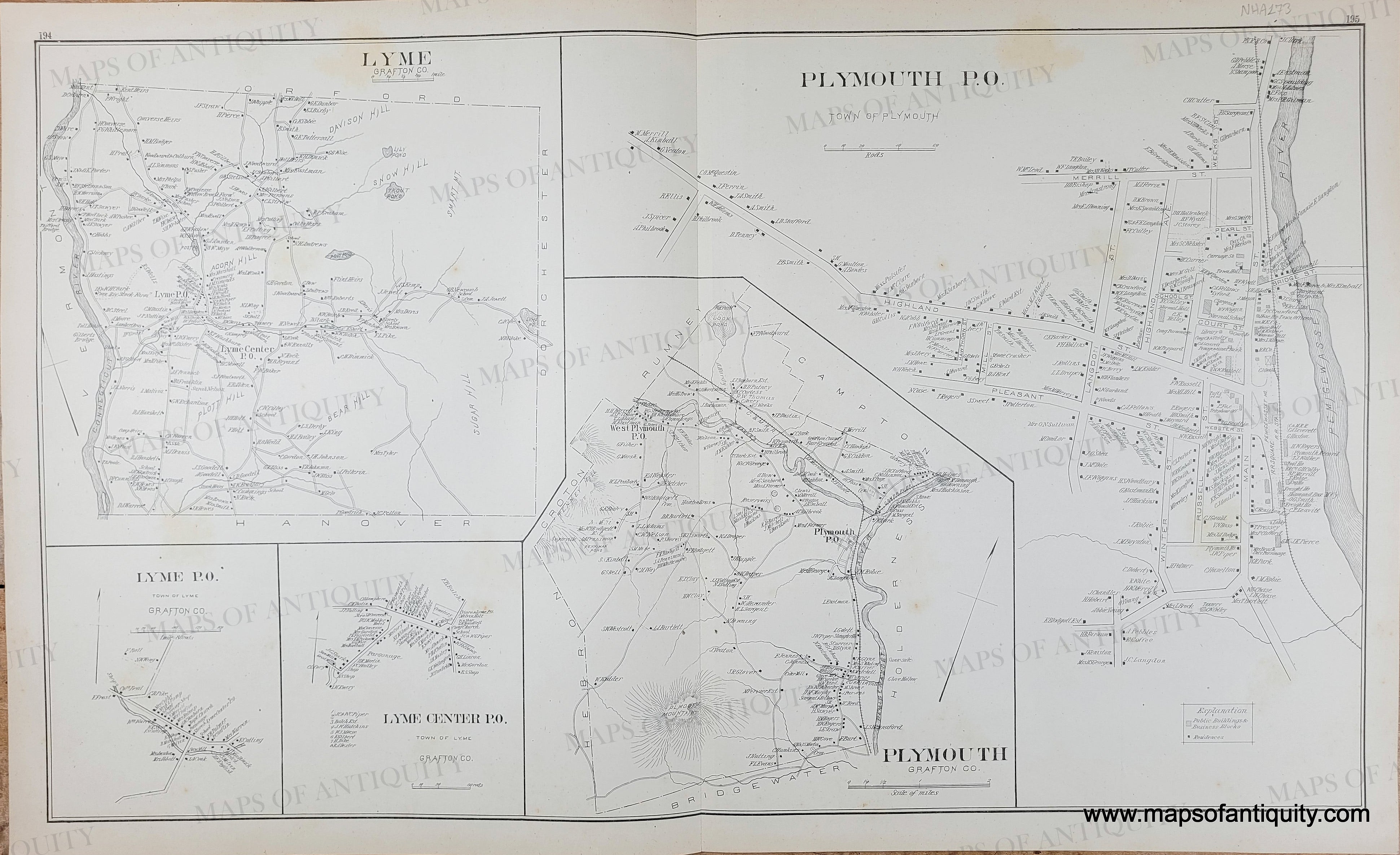 1892 - Lyme, Plymouth (NH) - Antique Map – Maps of Antiquity