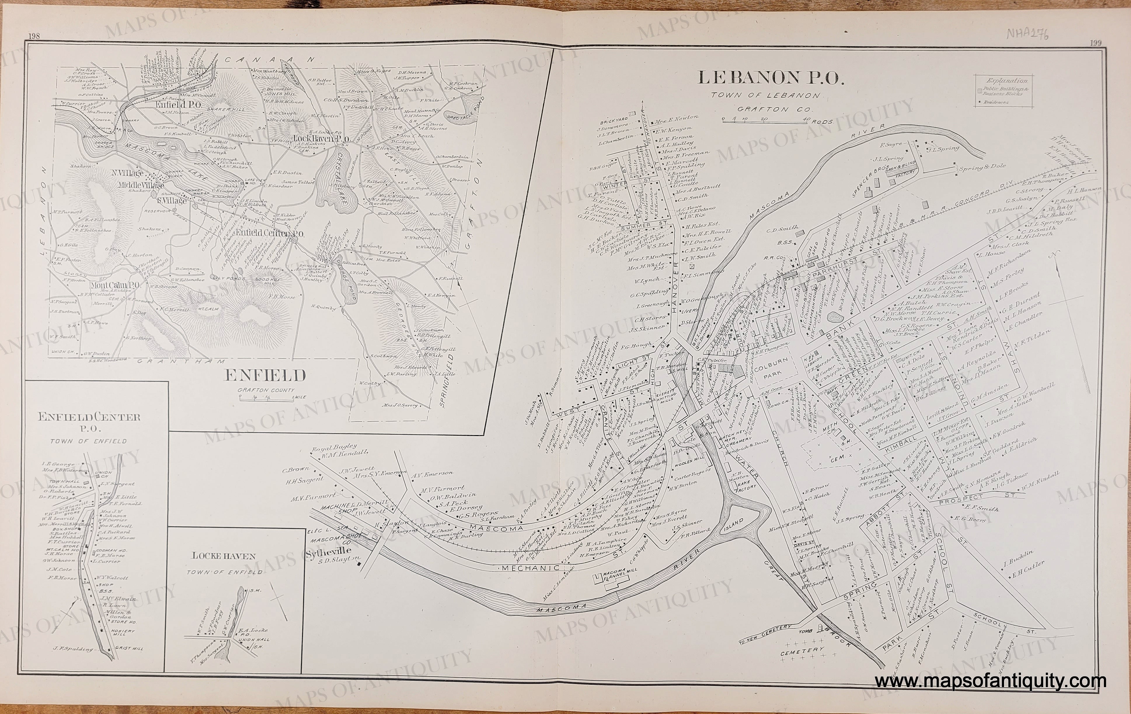 1892 - Lebanon P.O., Enfield, Lockehaven (NH) - Antique Map – Maps of ...