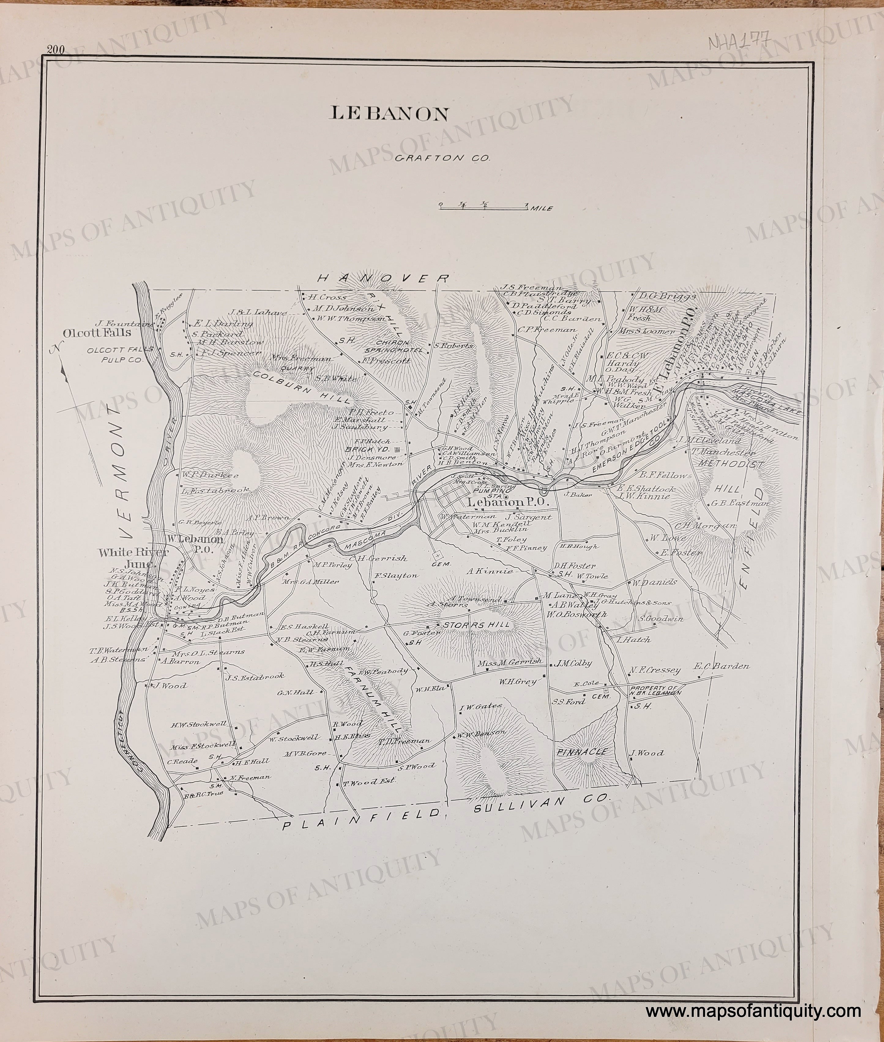 1892 - Lebanon (NH) - Antique Map – Maps of Antiquity