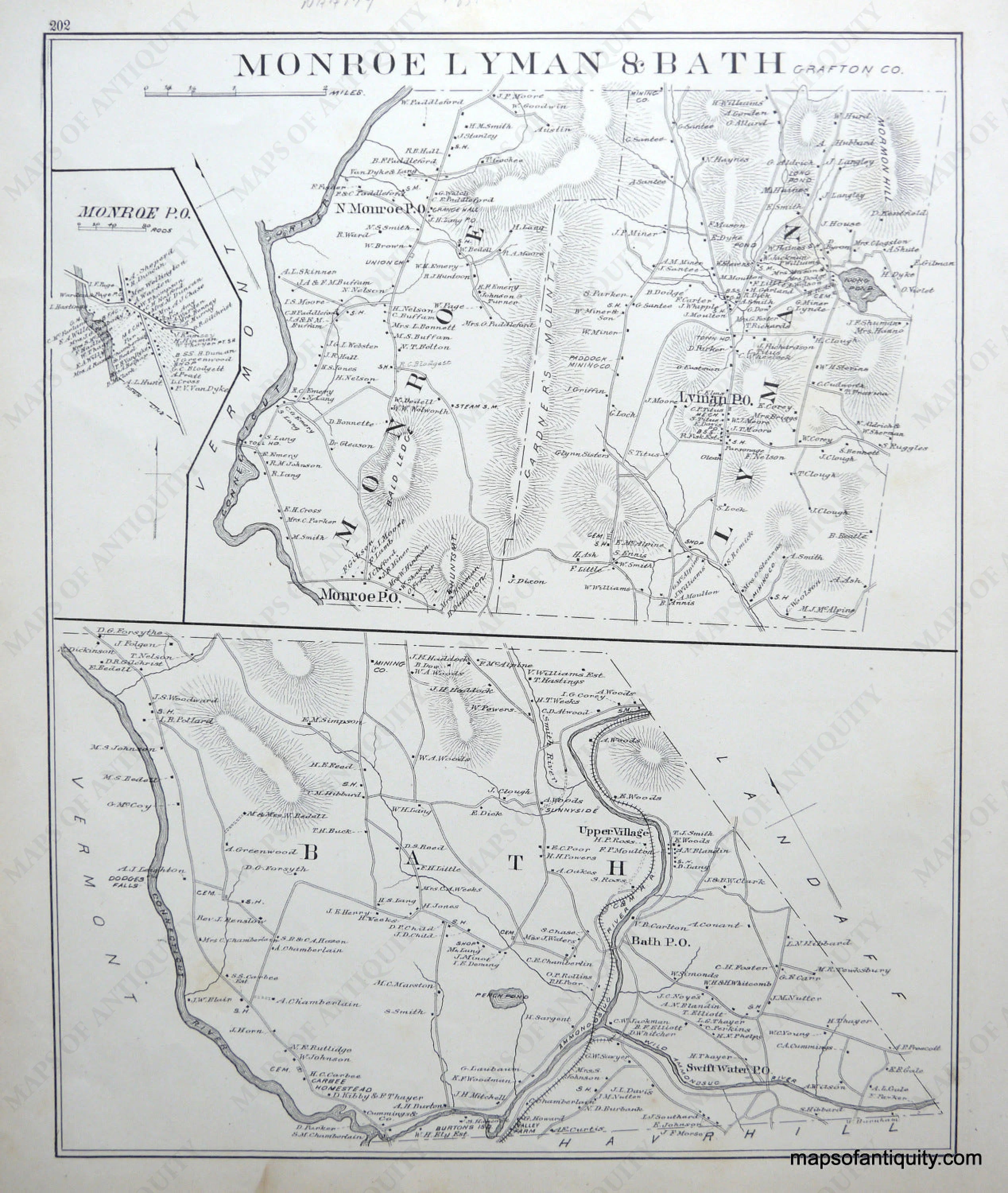1892 - Monroe, Lyman & Bath (NH) - Antique Map – Maps of Antiquity