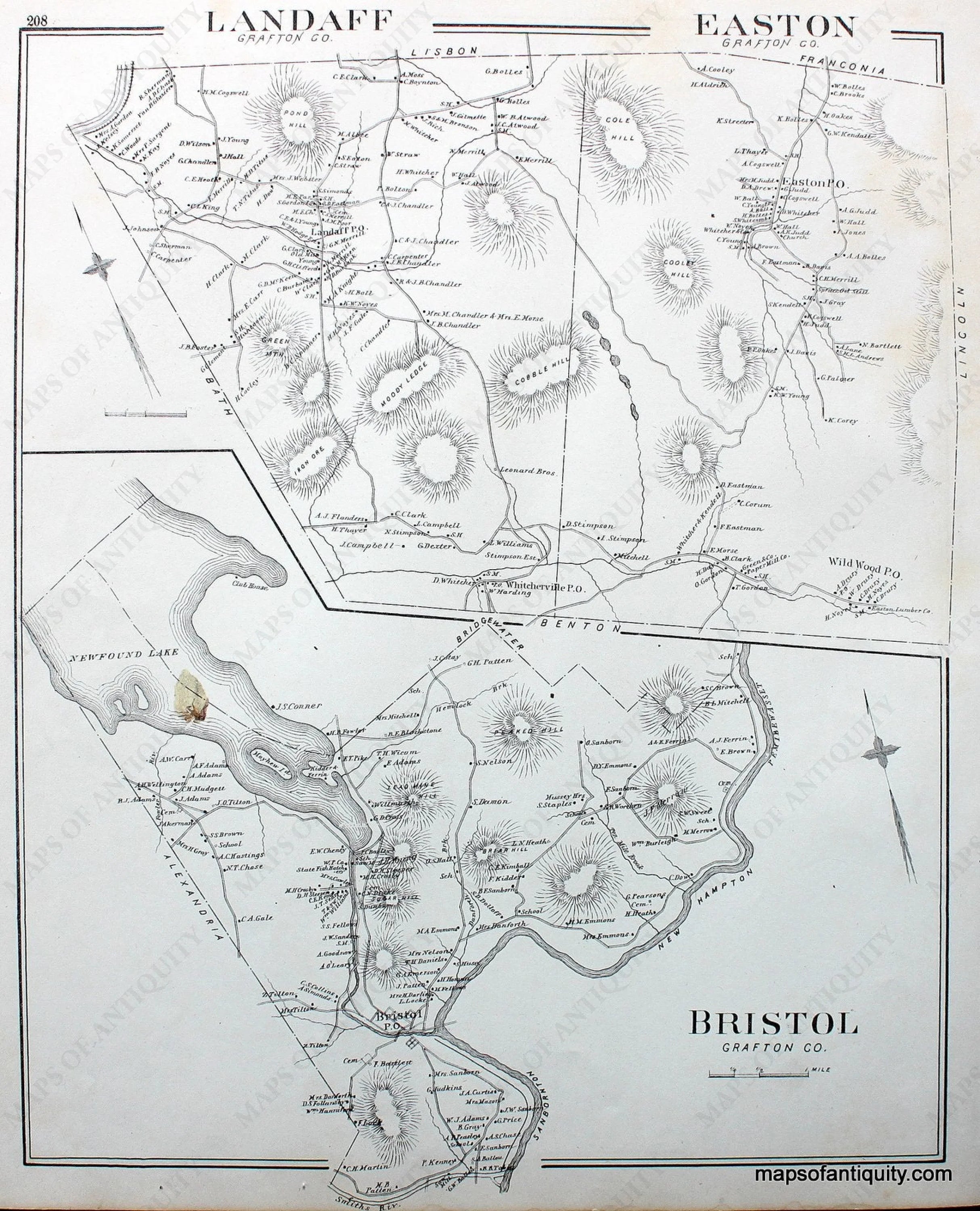 1892 - Landaff, Easton, Bristol (NH) - Antique Map – Maps of Antiquity