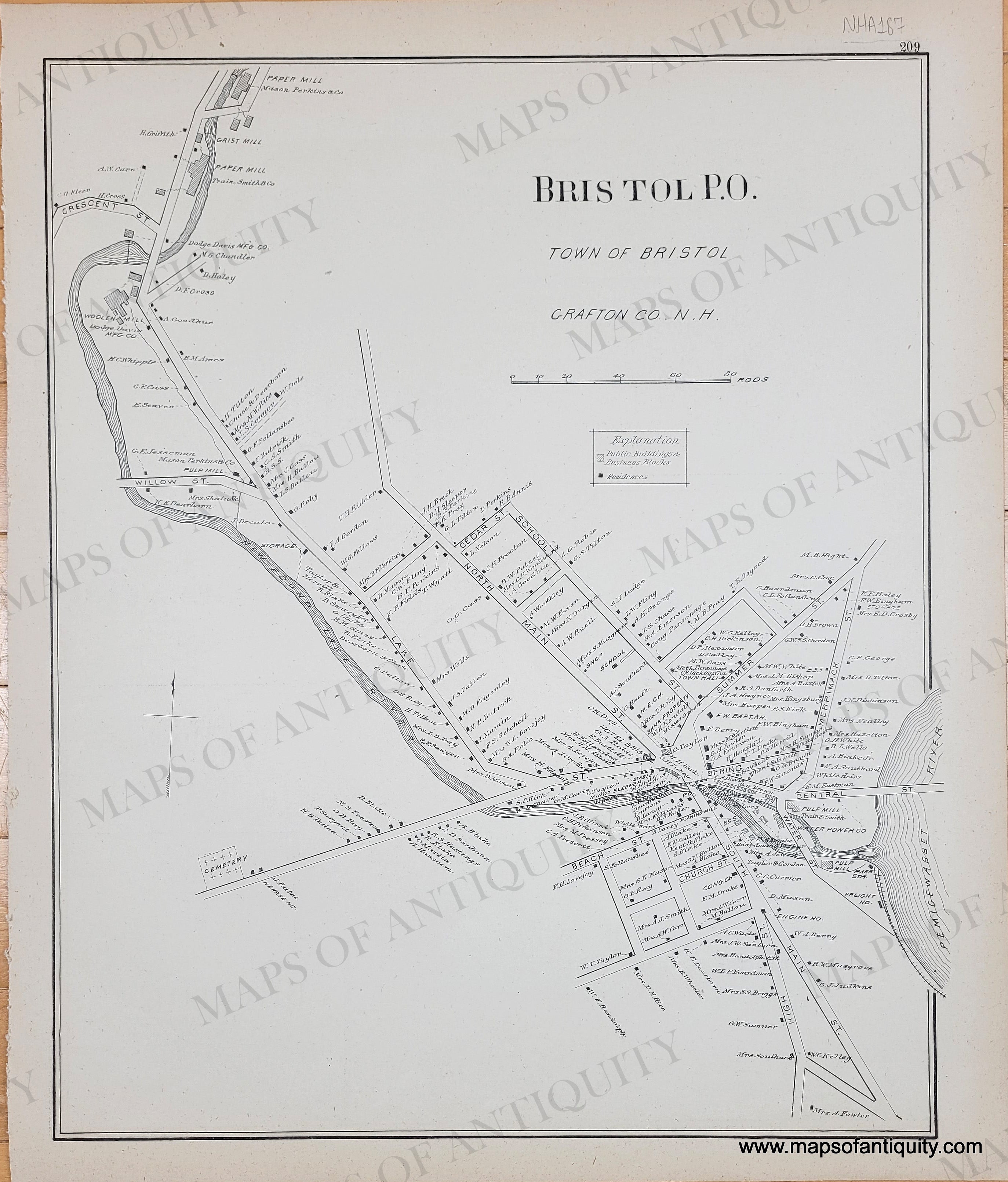 1892 - Bristol P.O. (NH) - Antique Map – Maps of Antiquity