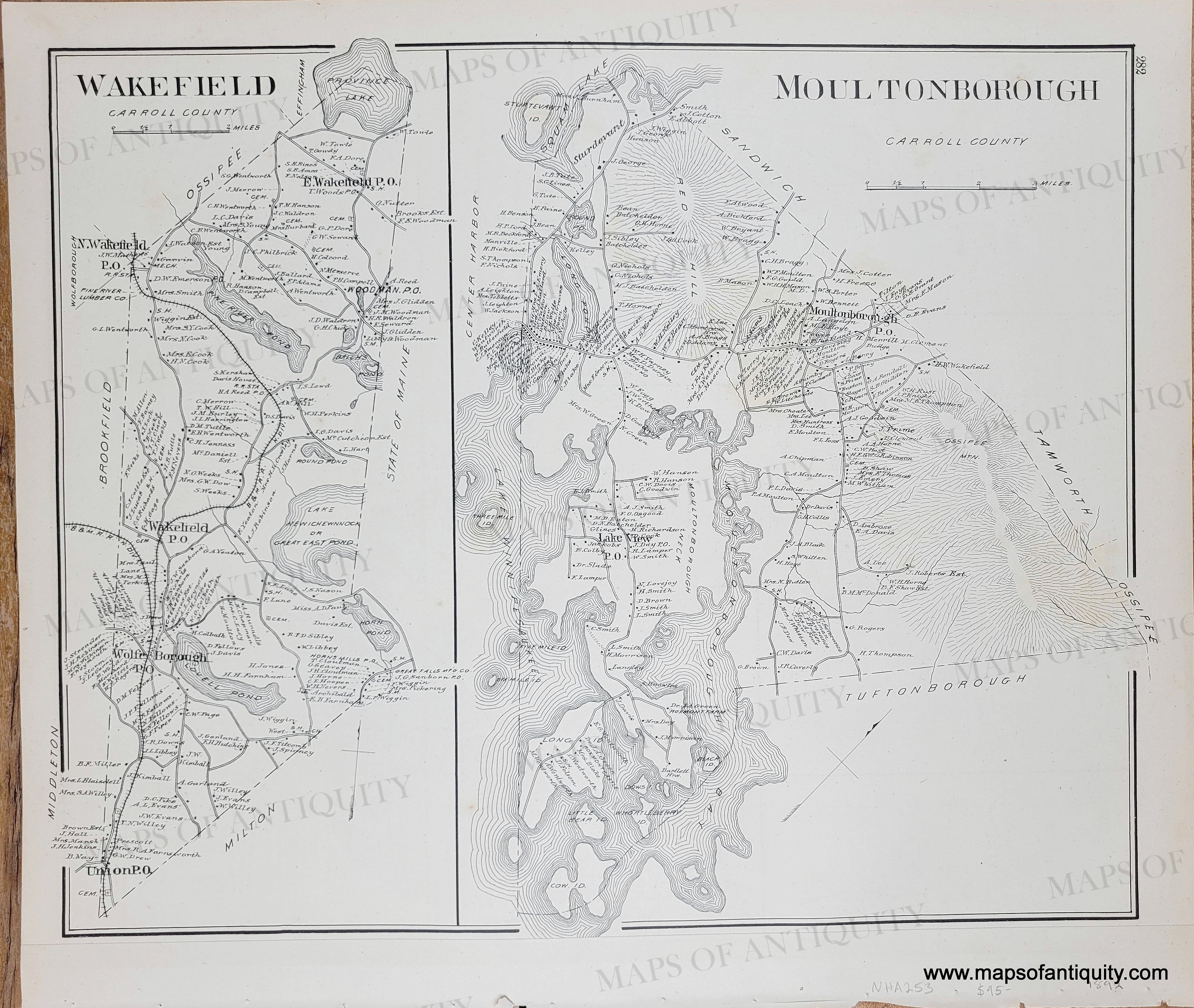 1892 - Wakefield, Moultonborough (NH) - Antique Map – Maps of Antiquity