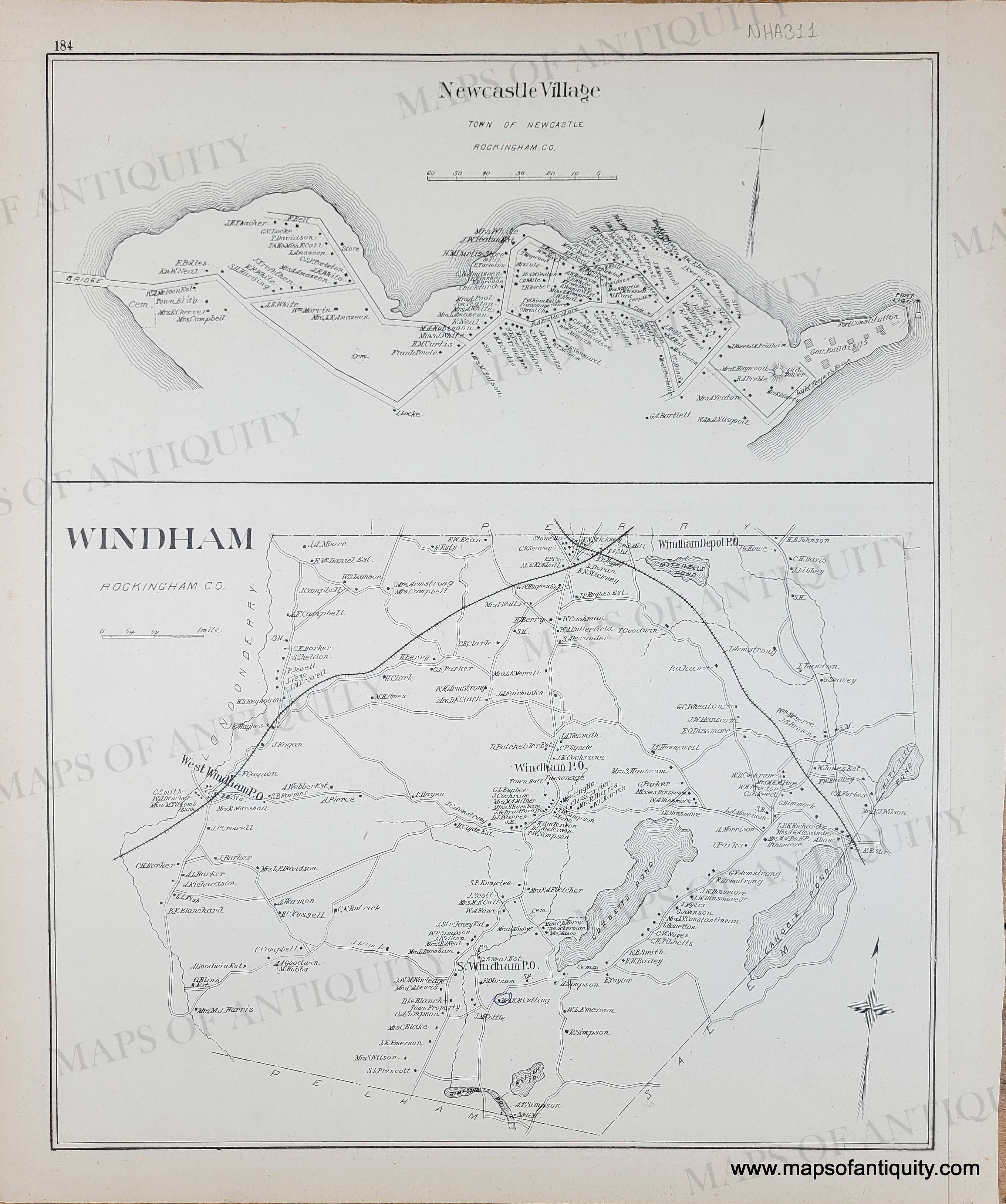 1892 - Newcastle Village/ Windham (NH) - Antique Map – Maps of Antiquity