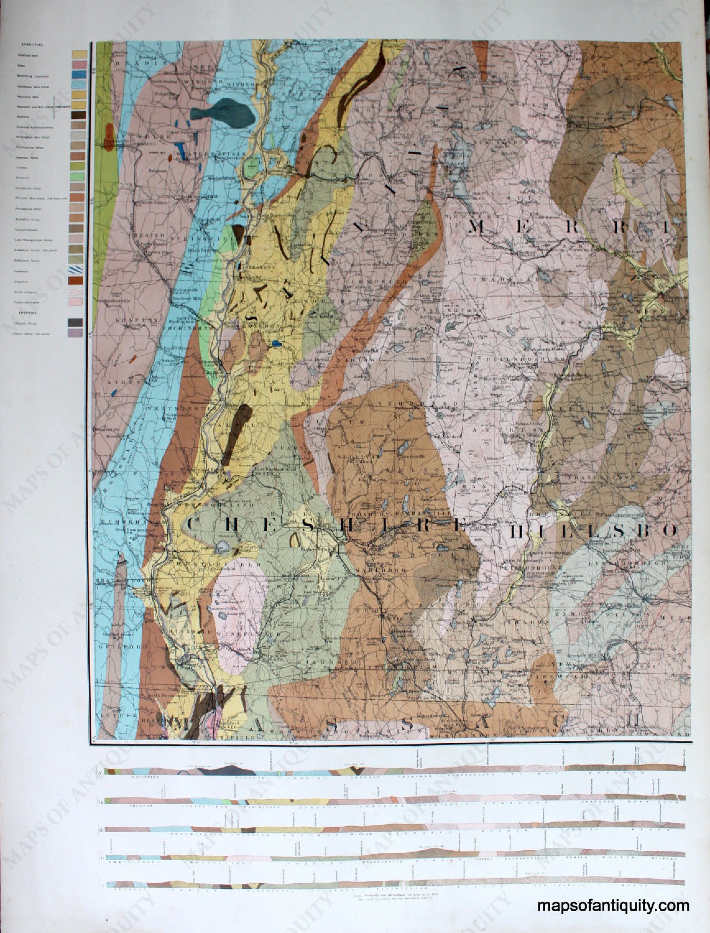 1878 - Southwest Sheet with Lake Sunapee and Peterborough, Geology of ...