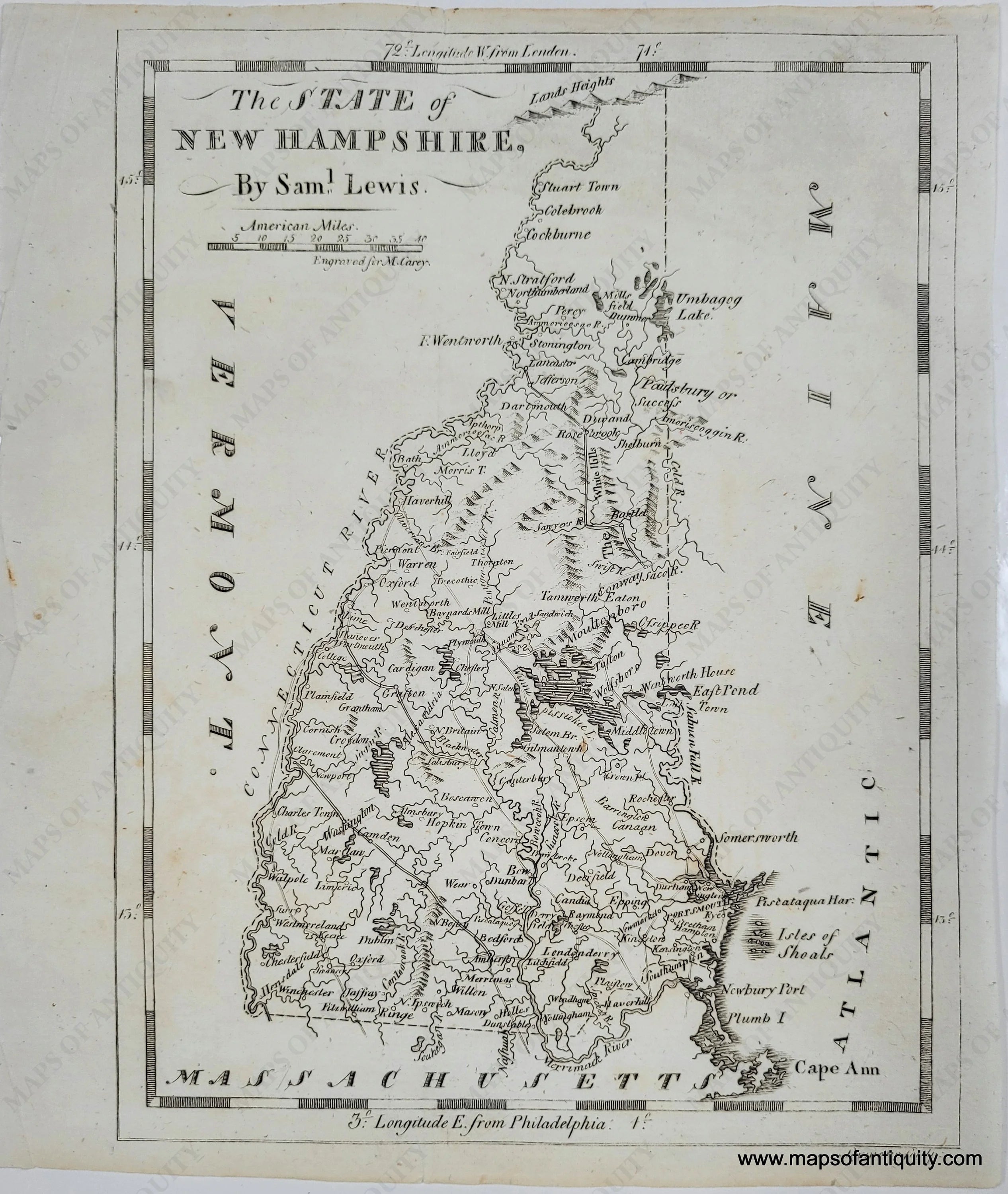 1804 Genuine Antique Map The State of New Hampshire, By Saml. Lewis ...