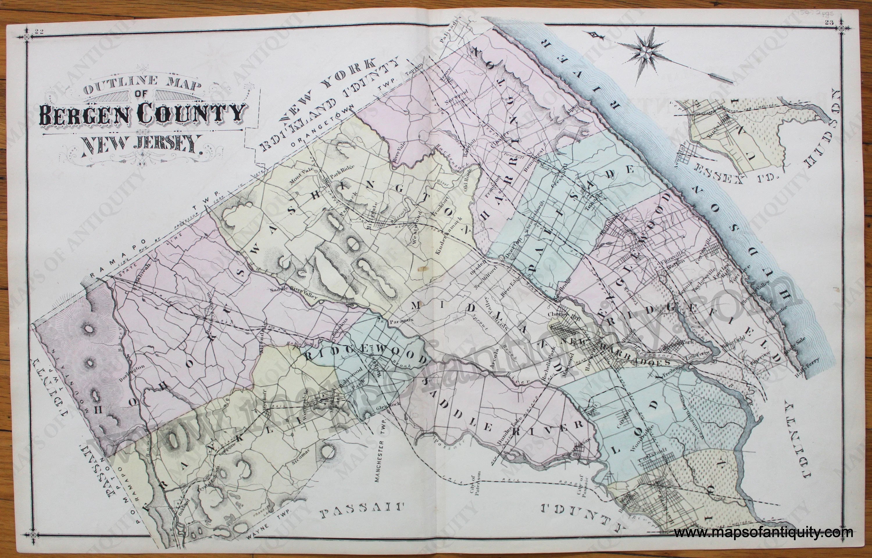 1876 - Outline Map of Bergen County & on reverse side:A Plan of the Op ...