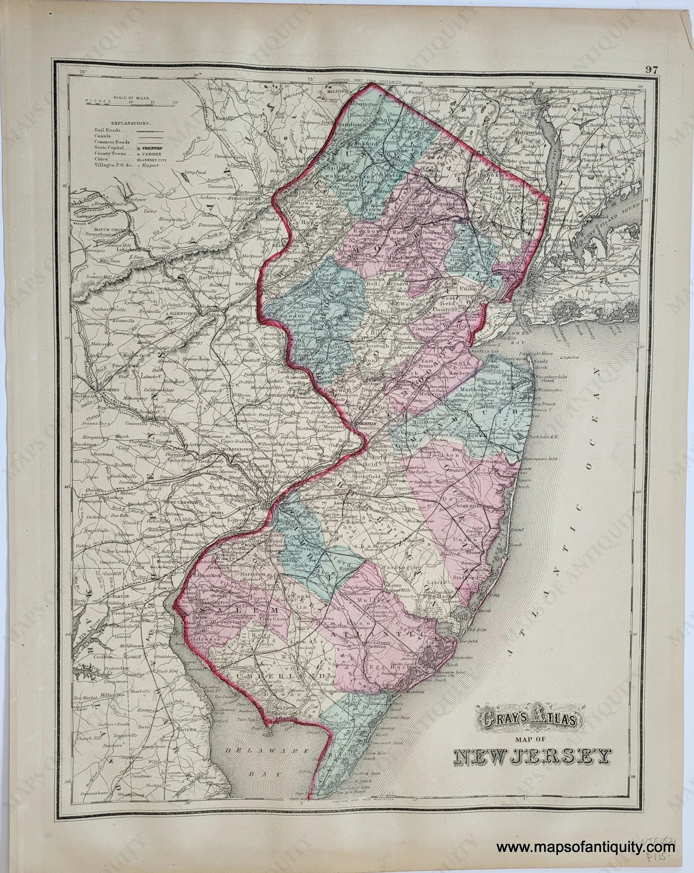1874 - Gray's Atlas Map of New Jersey / Gray's Atlas Map of Delaware a ...